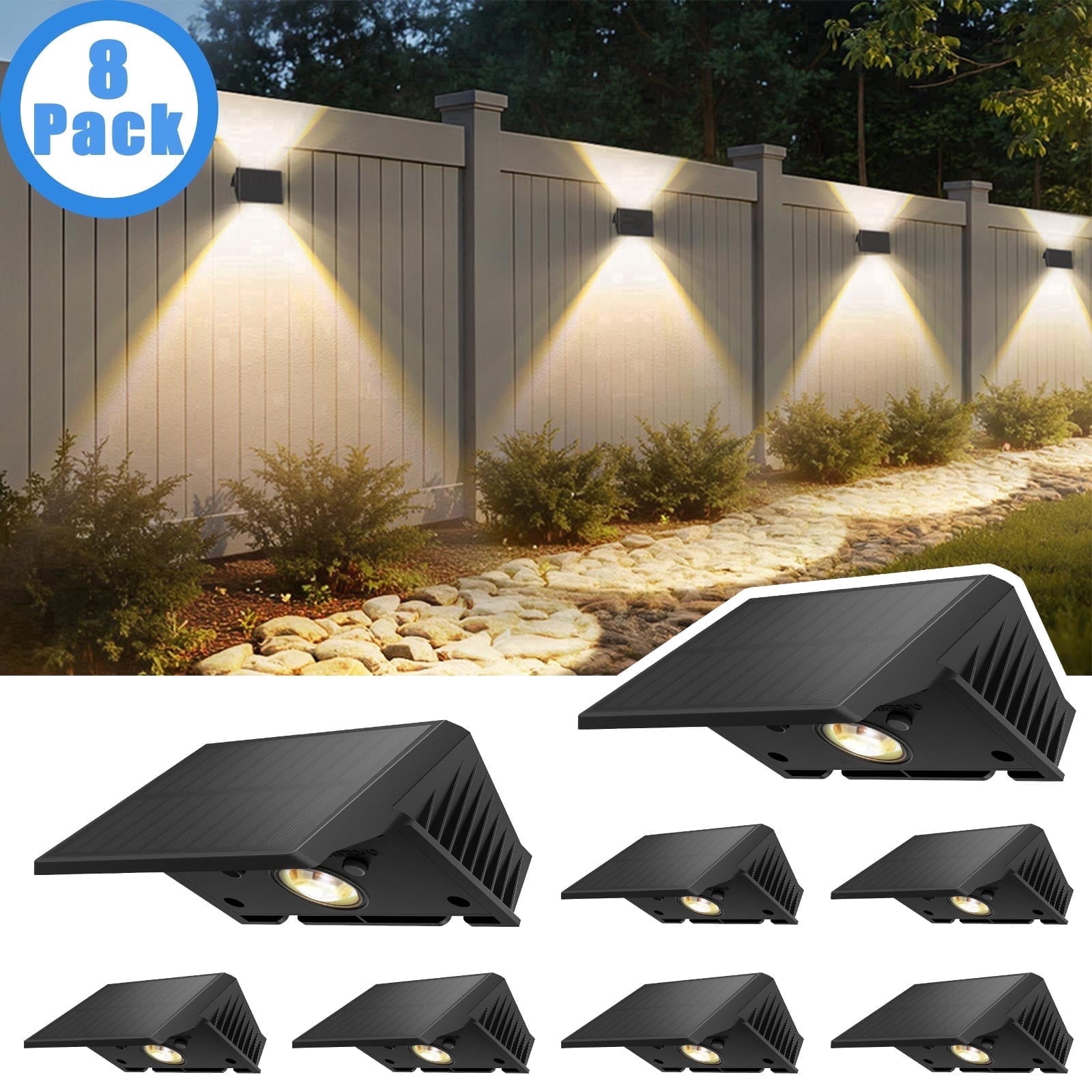 Hoyiours 8-Pack Solar Fence Lights Outdoor Waterproof, Up and Down ...
