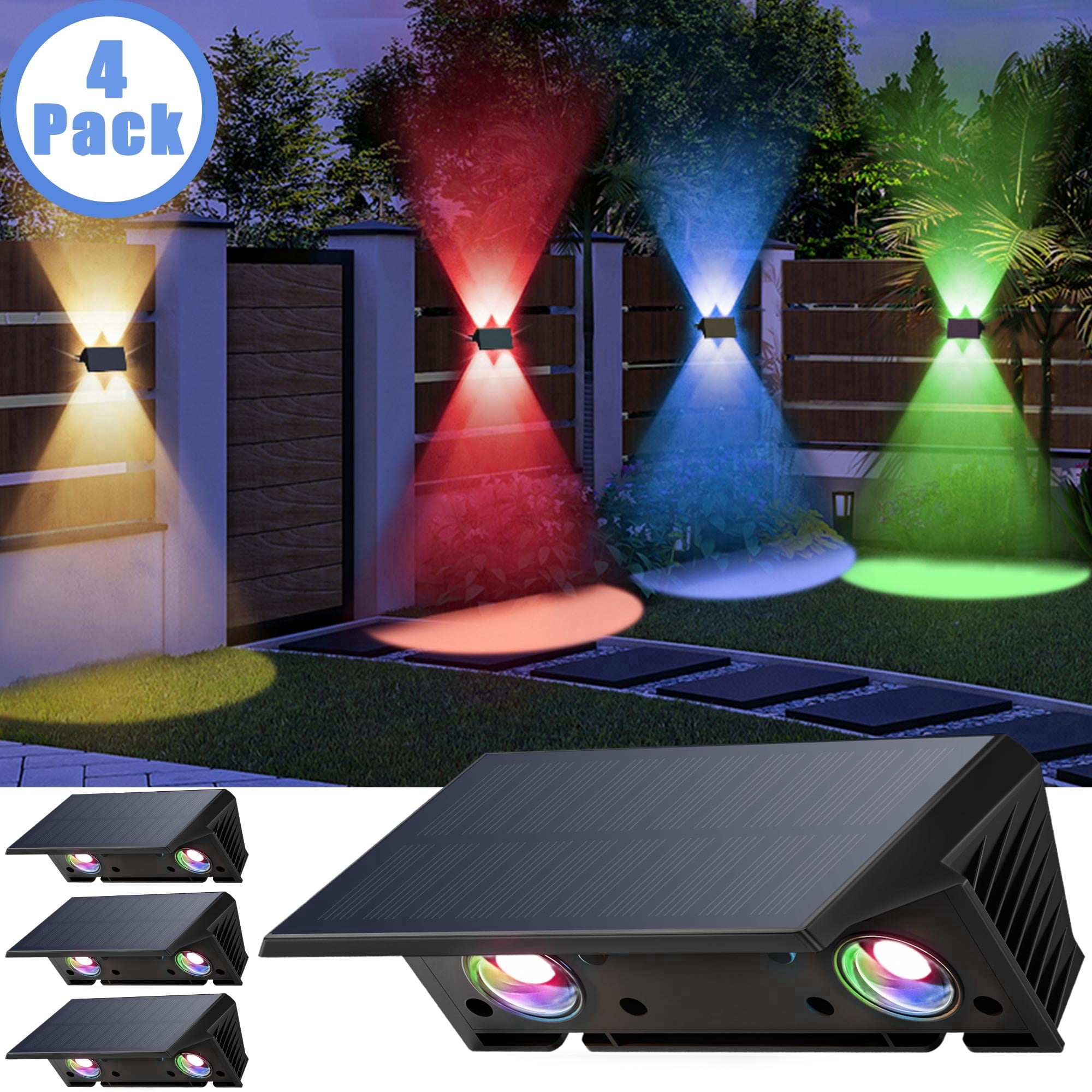 Hoyiours Solar Fence Lights Outdoor Waterproof, 4-Pack Color Changing ...