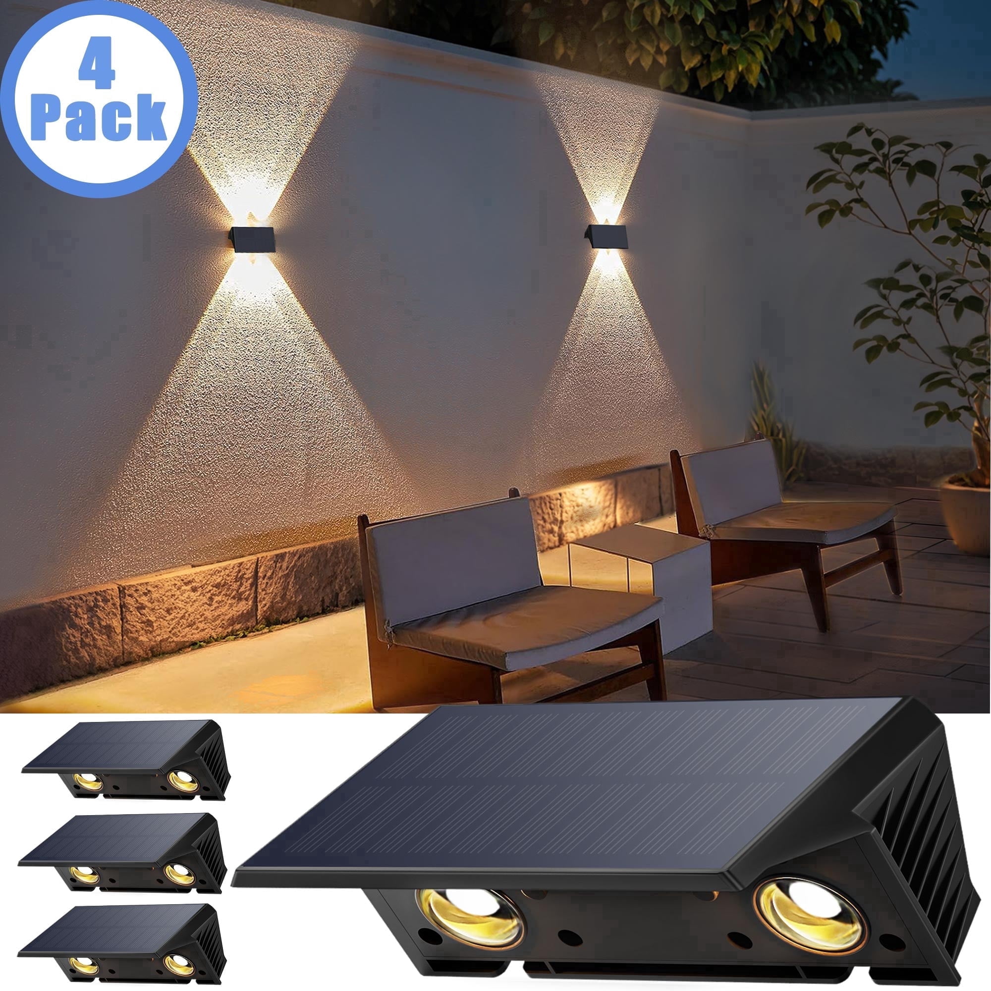 hoyiours, Solar Fence Lights Outdoor Waterproof 4-Pack, Warm White ...