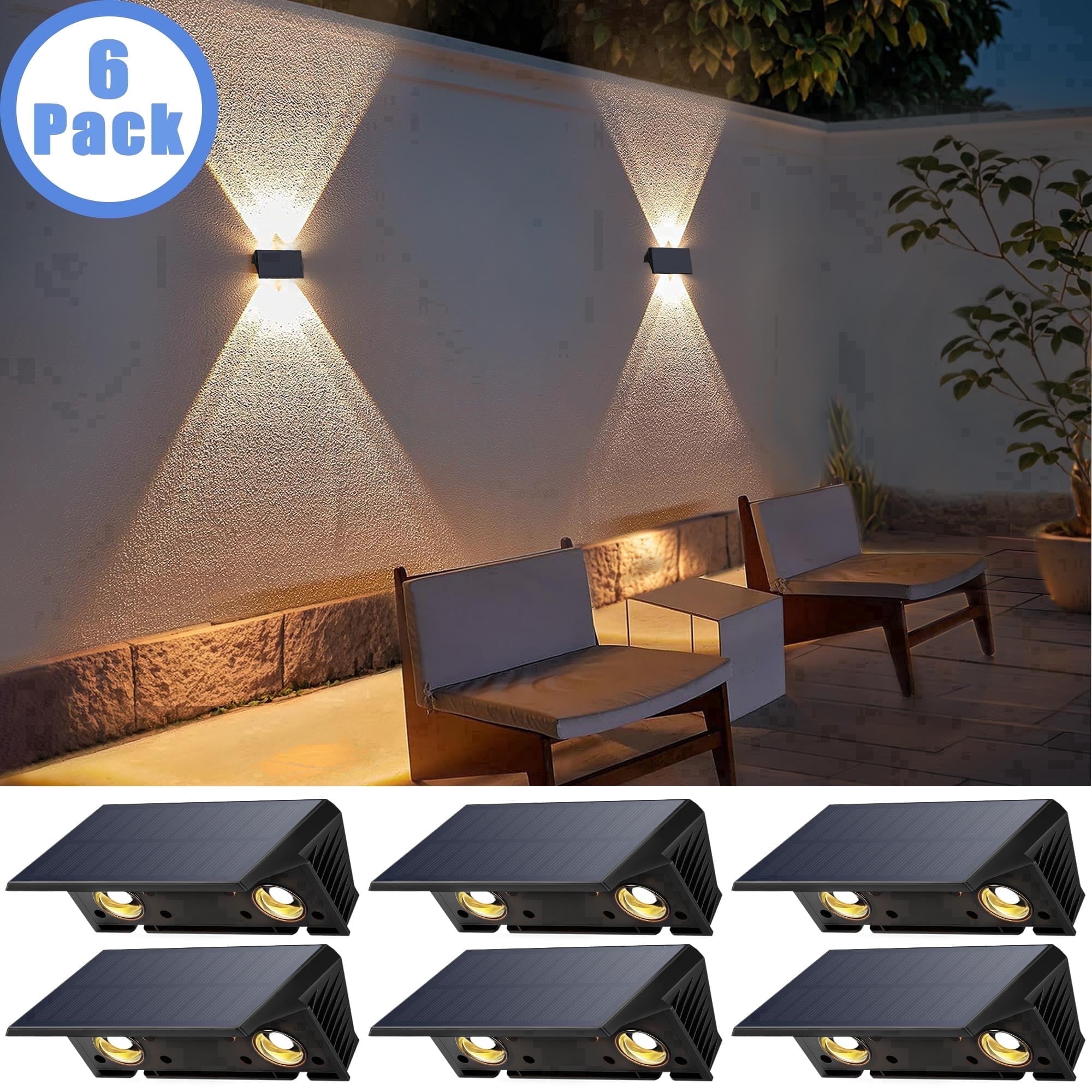 Hoyiours Solar Fence Lights Outdoor Waterproof, 6-Pack Up/Down Solar ...
