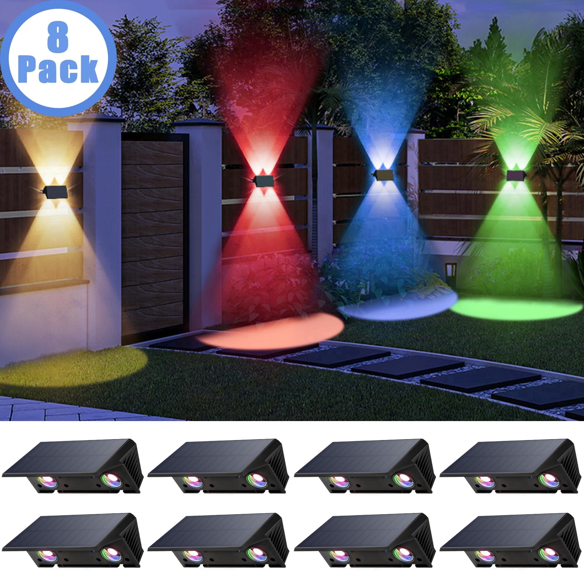 Hoyiours Solar Fence Lights Outdoor Waterproof, 8-Pack Color Changing ...