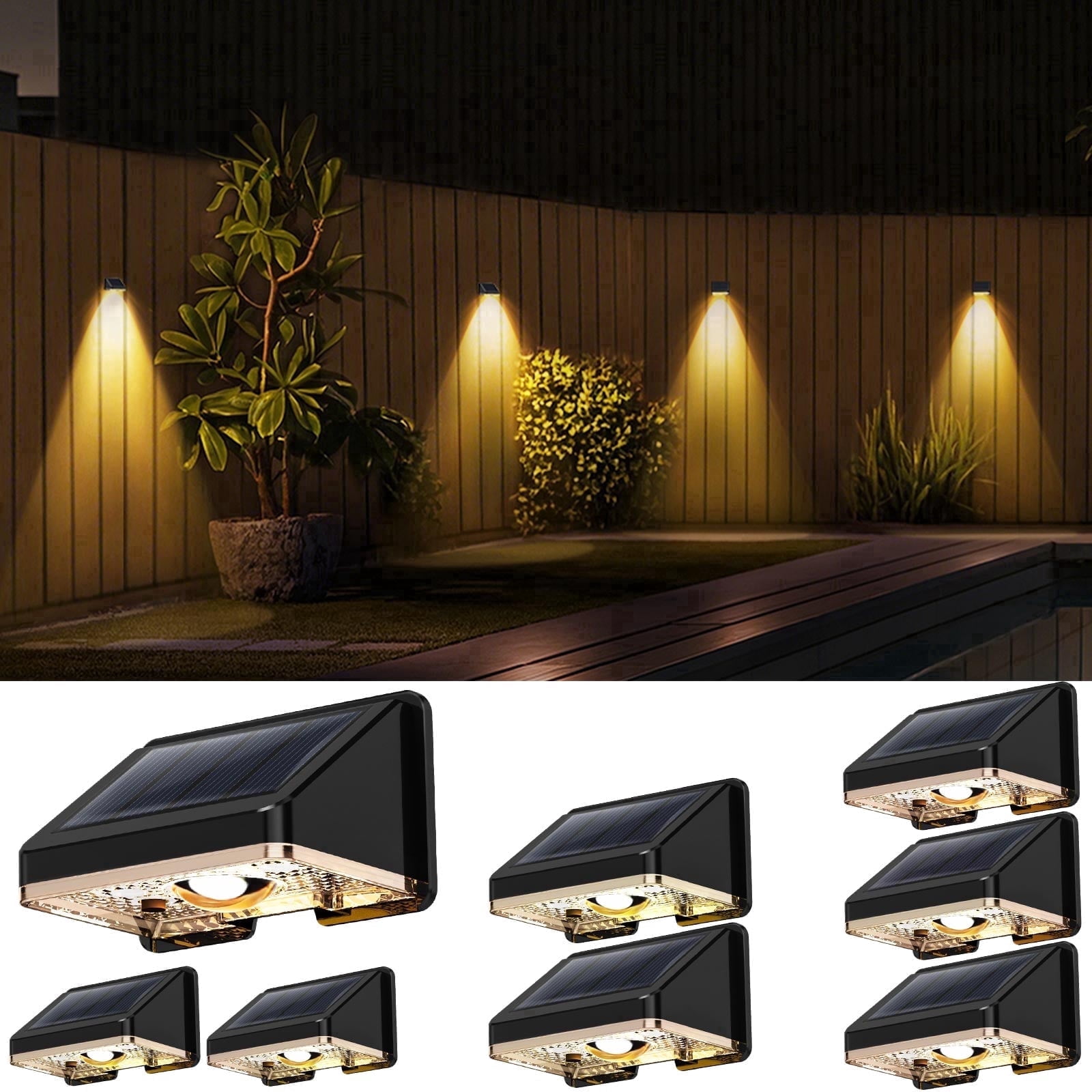 Hoyiours Solar Fence Lights Outdoor Waterproof IP67, Warm White Solar ...