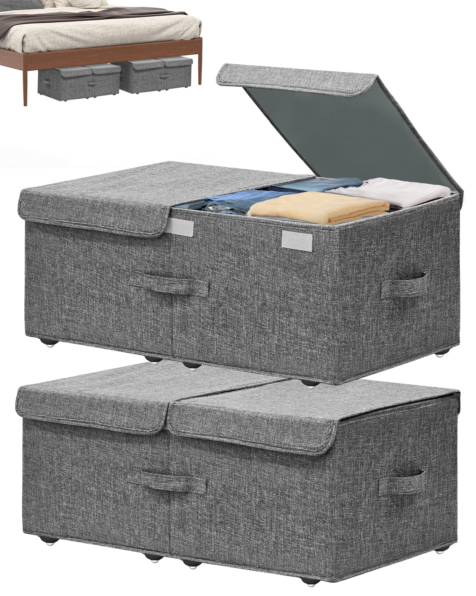 Hoyula Under Bed Storage Container with Wheels, 2 Pack 10" High Deep ...