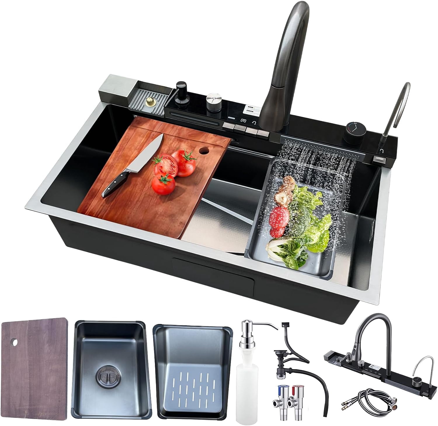 Hozodo Waterfall Sink Kitchen 33"x19" Drop in Digital Display Sink ...