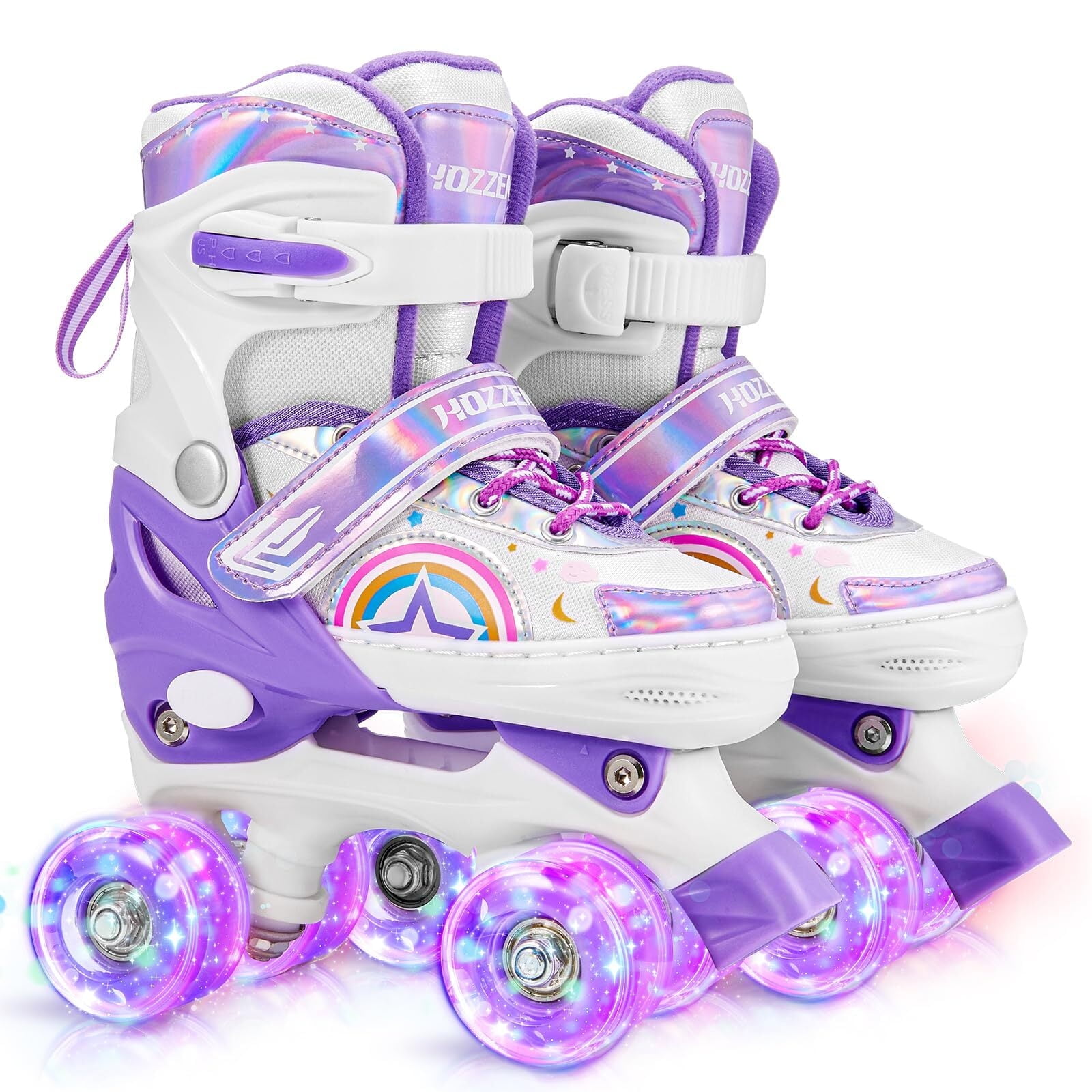 Hozzen Kids Roller Skates for Girls, 4 Size Adjustable Rainbow Unicorn ...