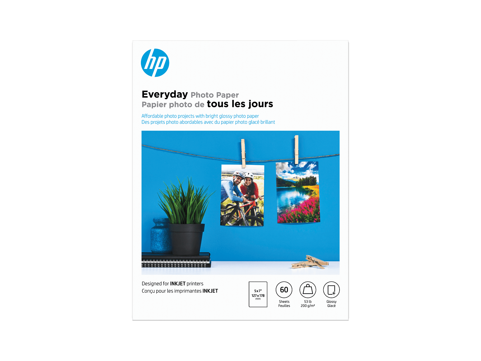 Hp Everyday Photo Paper, Glossy, 52 Lb, 5 X 7 In. (127 X 178 Mm), 60 ...