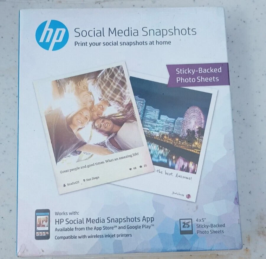 Hp Photo Paper Sticky Back Social Media Snapshots (4X5) 25 Sheets ...
