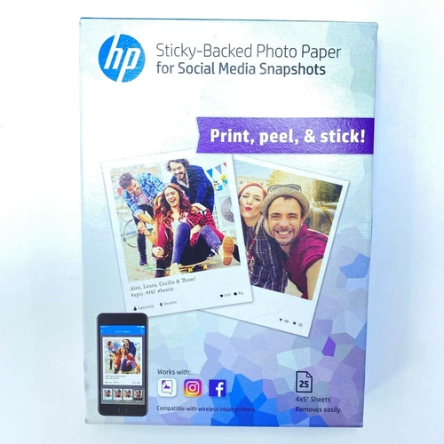 Hp Photo Paper Sticky Back Social Media Snapshots 4X5 Inch 25 Sheets ...