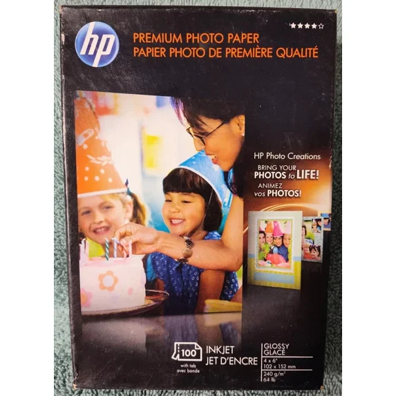Hp Premium Photo Paper Glossy Finish 4X6 100 Count Inkjet Printer (A72 ...
