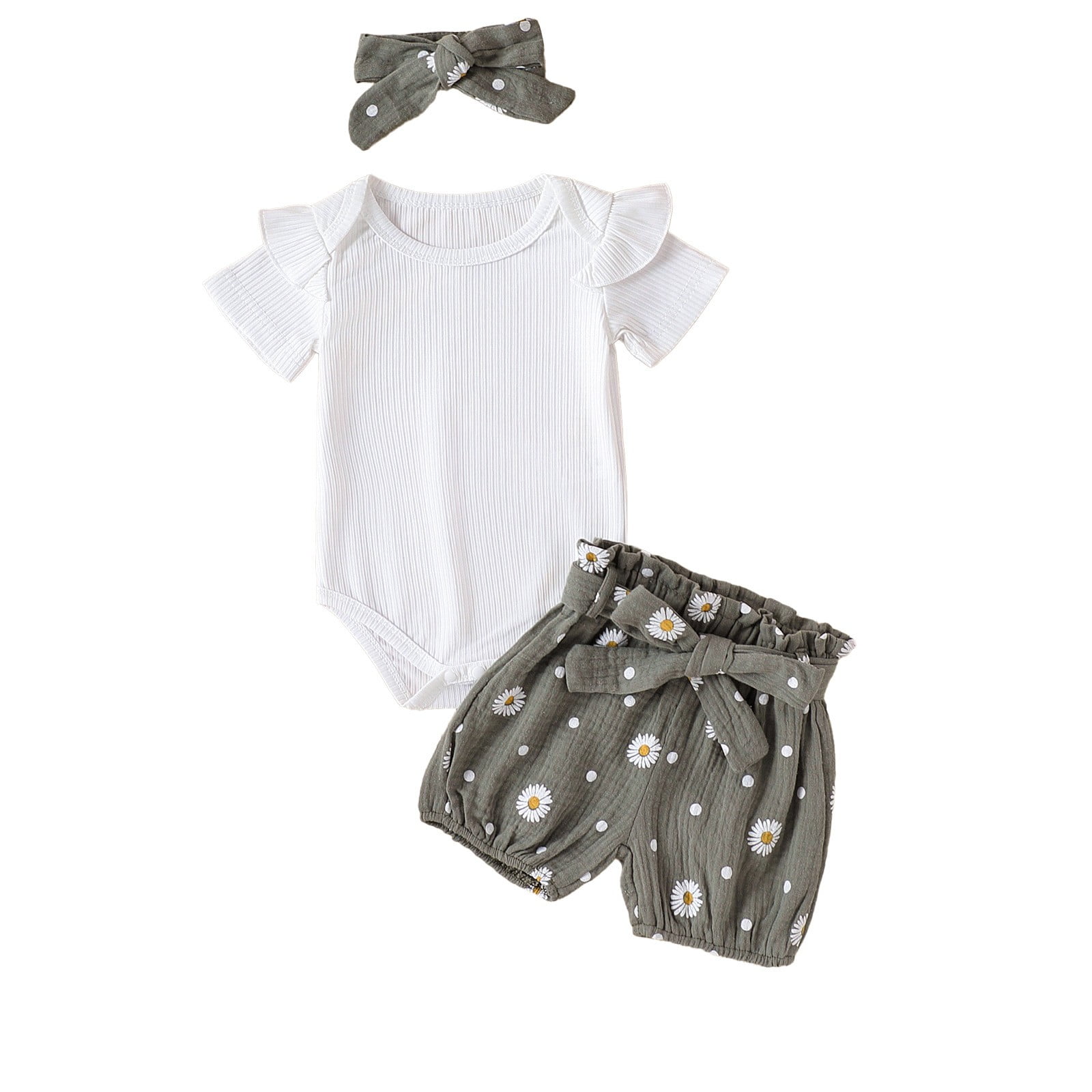 Hpapadks Baby Girl Outfits Summer Ribbed Short Sleeve Solid Romper ...