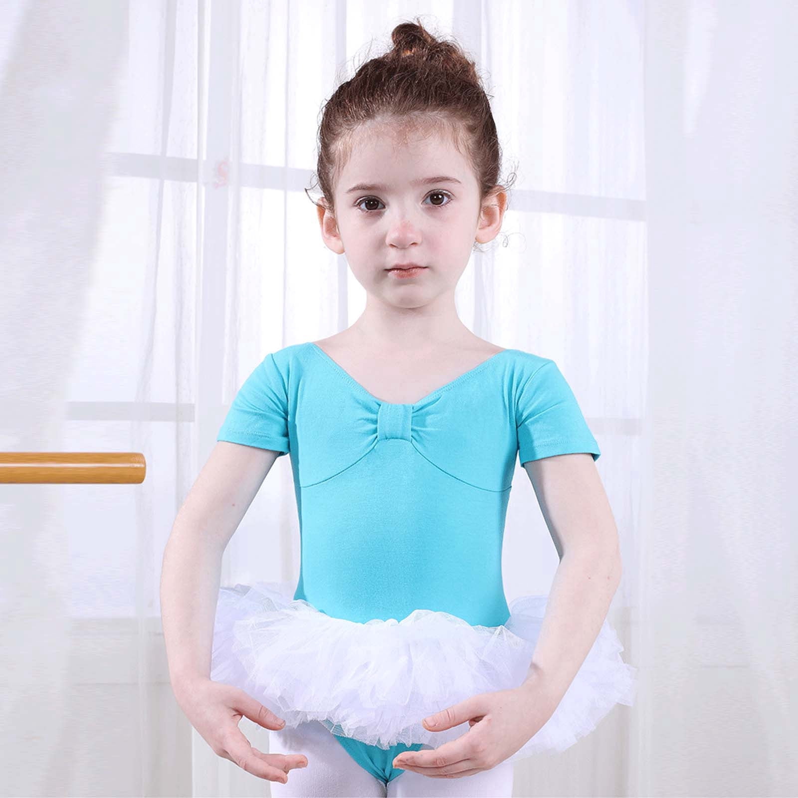Hpapadks Ballet Leotards for Girls Short Sleeve V Neck Solid Glitter ...