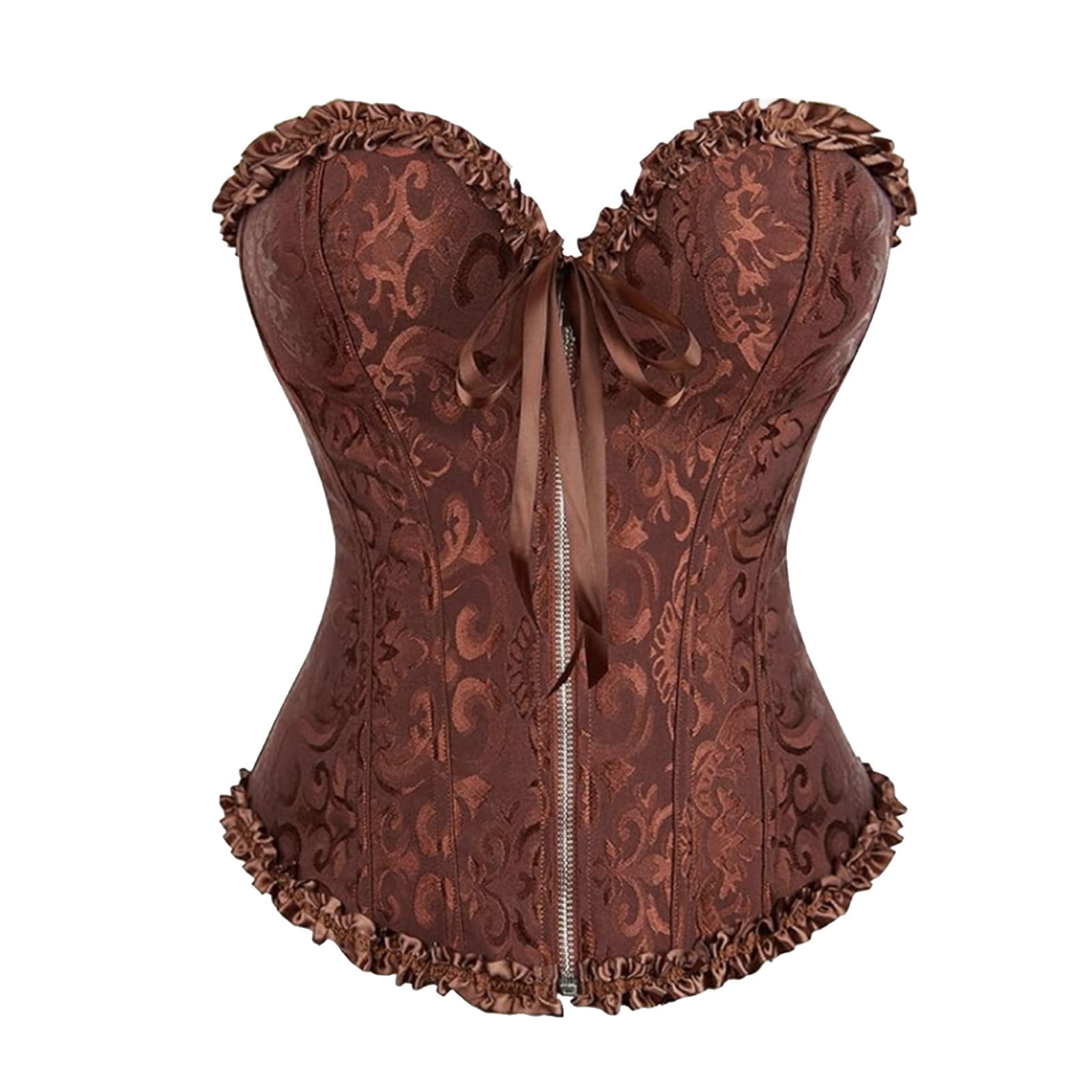 Hpapadks Corset Belts for Women Vintage Lace Ruffles Zipper Bustier ...