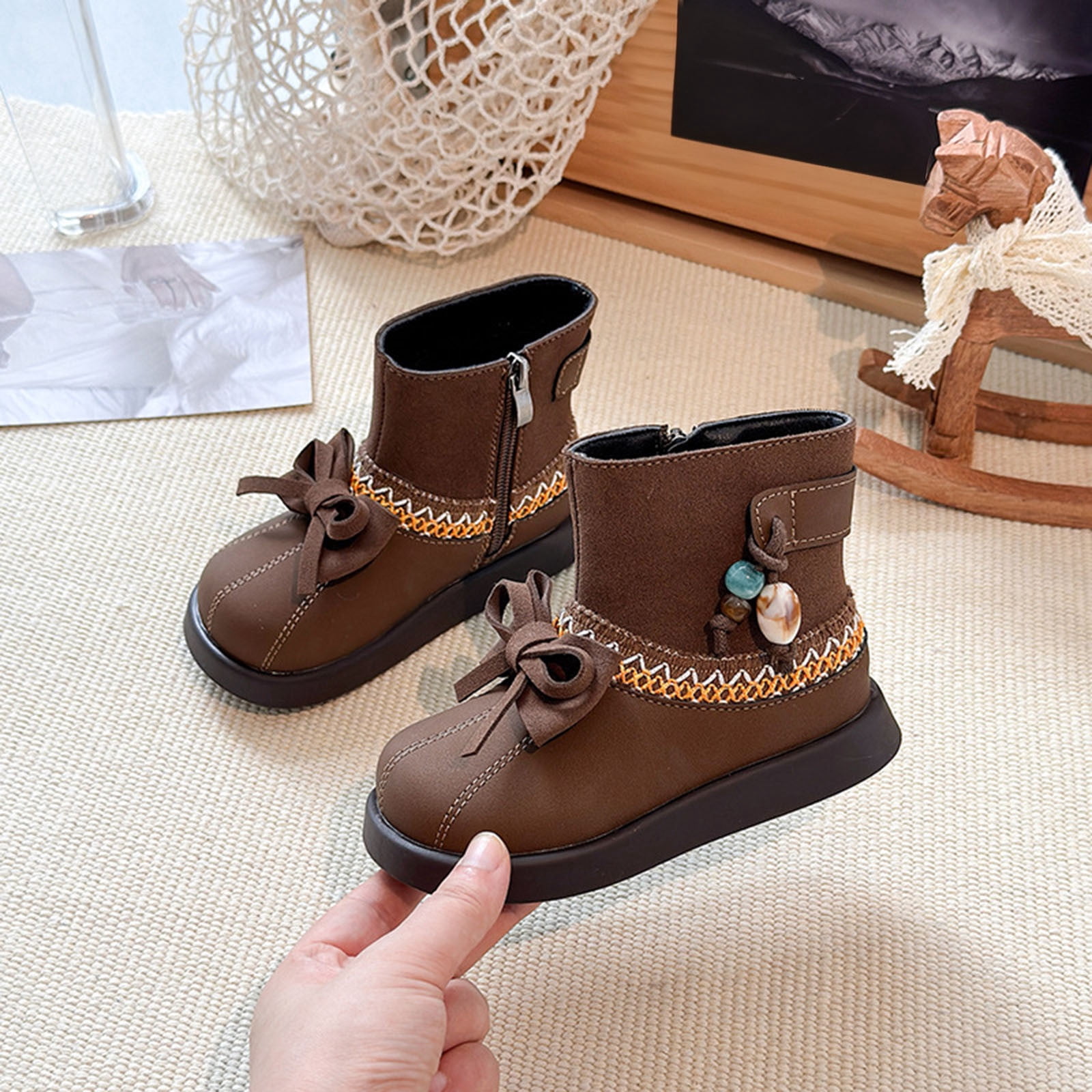 Hpapadks Girl Snow Boots Fashion Ankle Booties Soft Sole Casual Winter ...