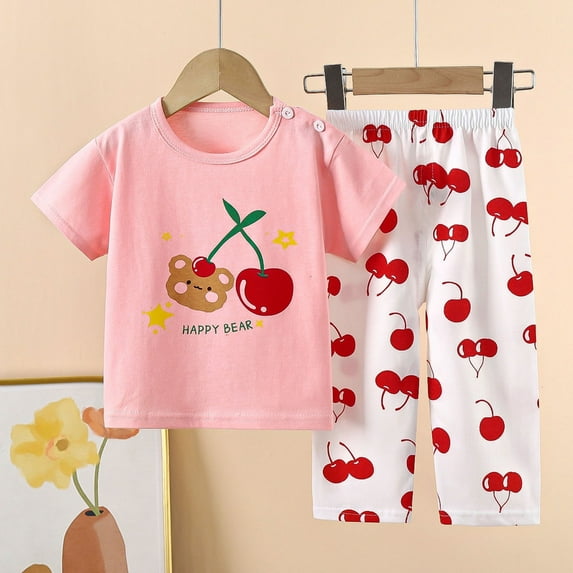 Hpapadks Girls Outfits Summer Cartoon Pears Print Short Sleeve Shoulder ...