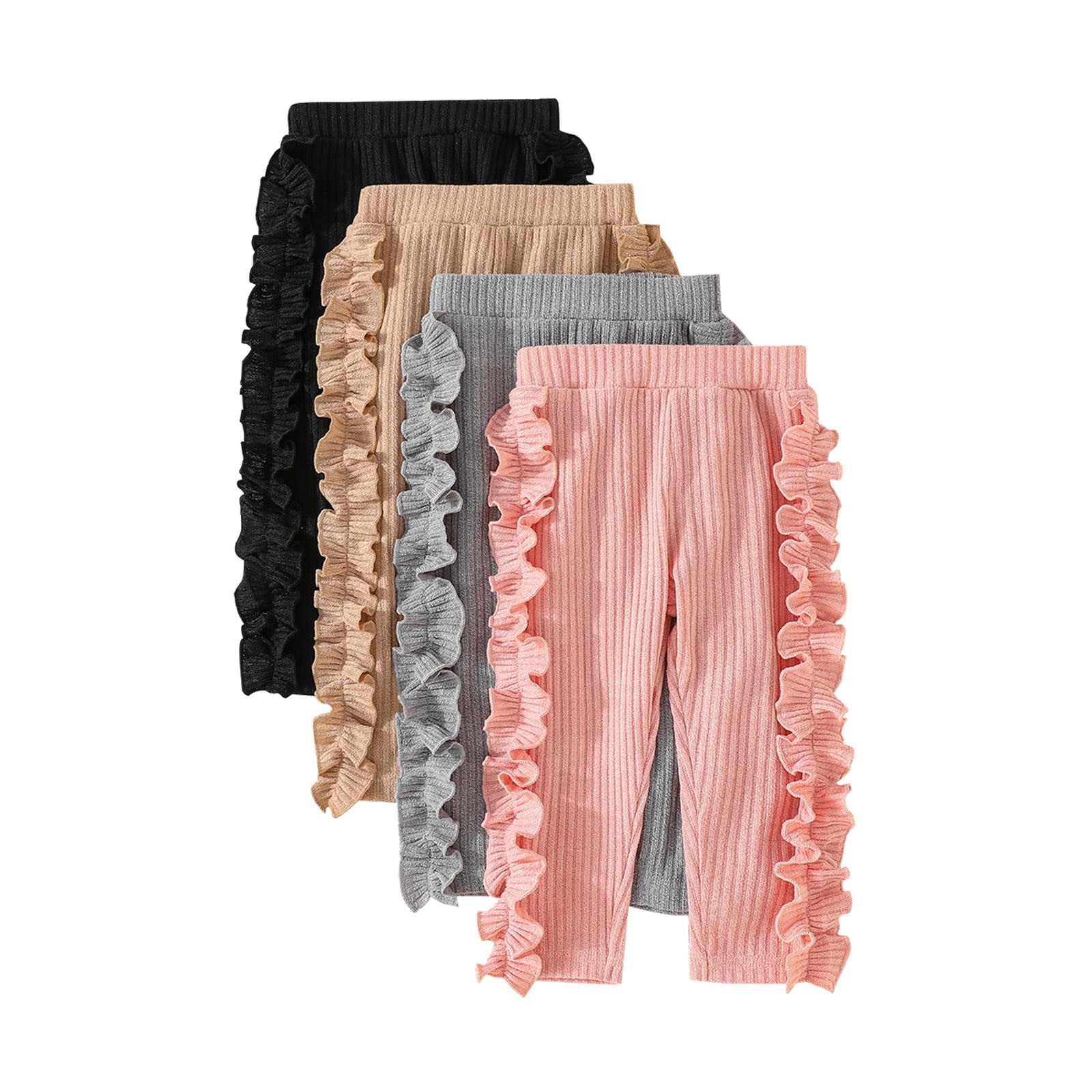 Hpapadks Girls Pants Fall Winter Casual Solid Elastic Ribbed Trousers ...