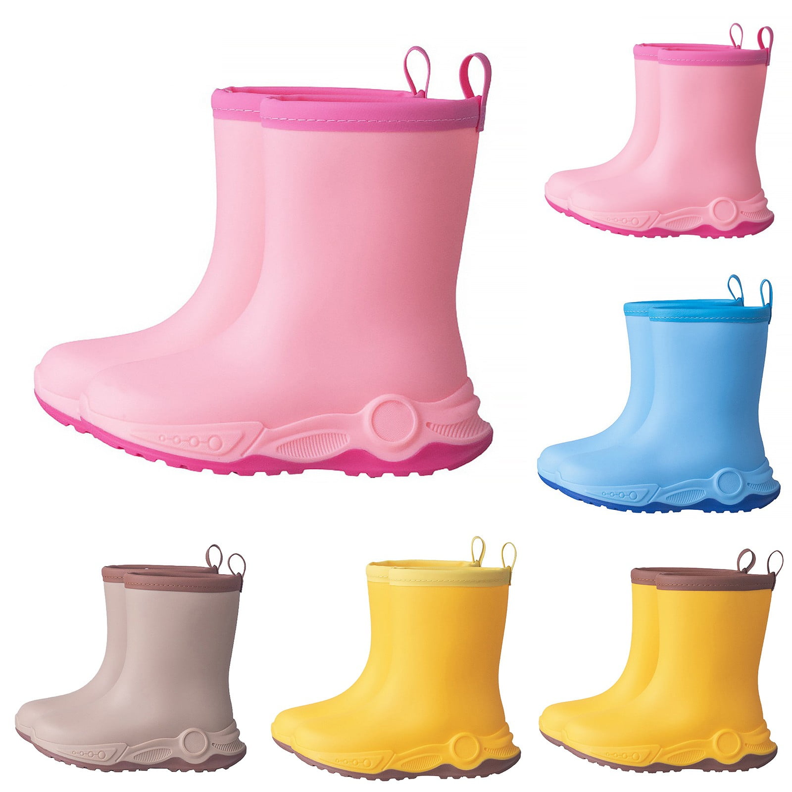 Hpapadks Girls Rain Boots Rainy Days Solid Easy Clean Waterproof Water ...