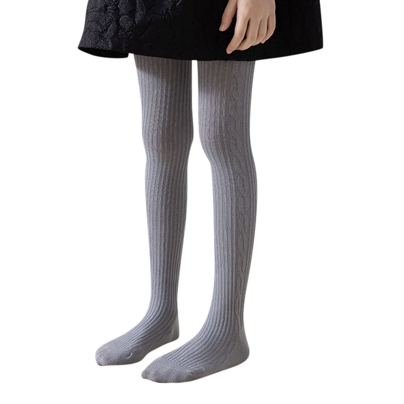 Hpapadks Girls Socks Solid Color Cotton Cable Knit Footed Pantyhose ...