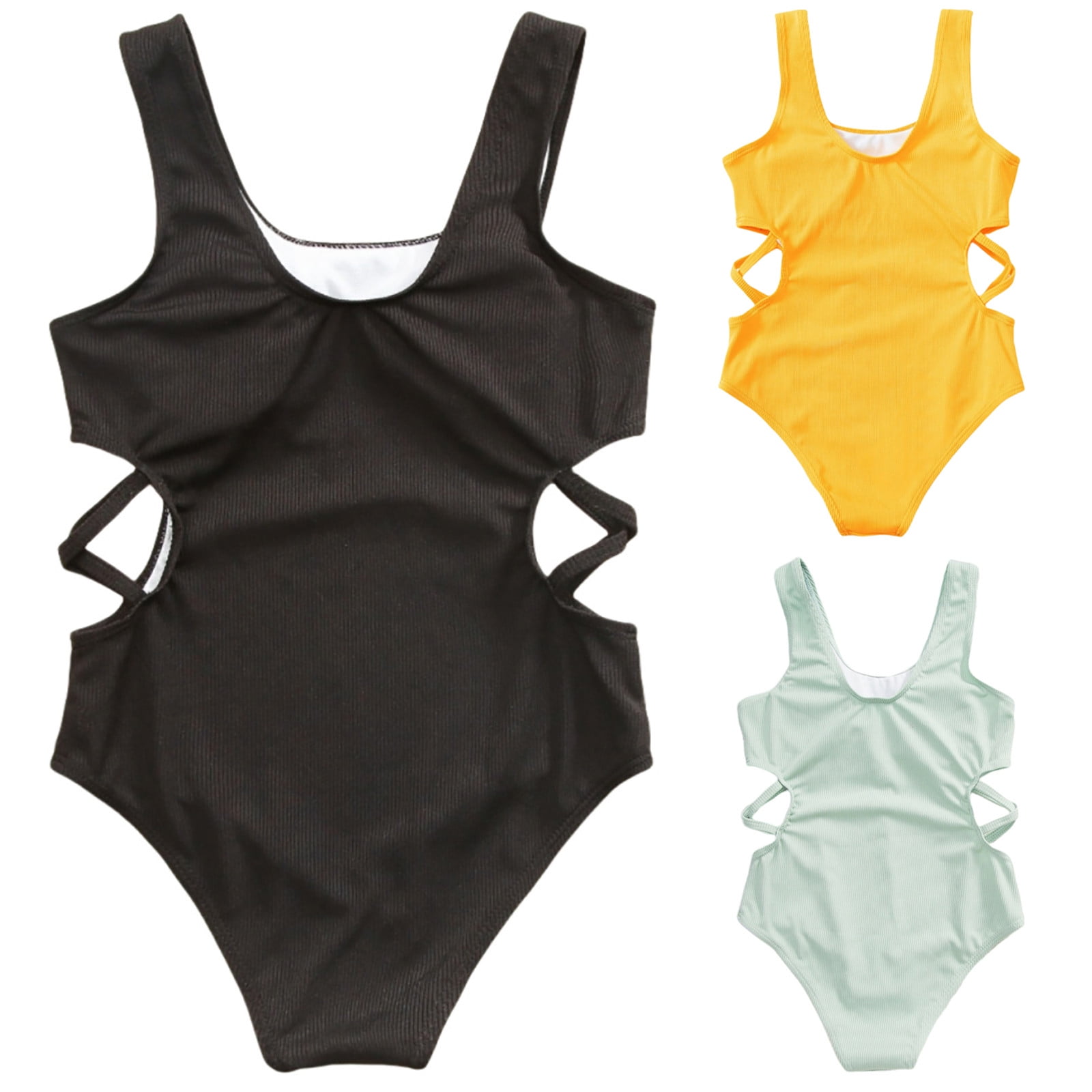 Hpapadks Girls Swimsuit Girl Summer Beach Pool Solid Waist Cut Out One ...