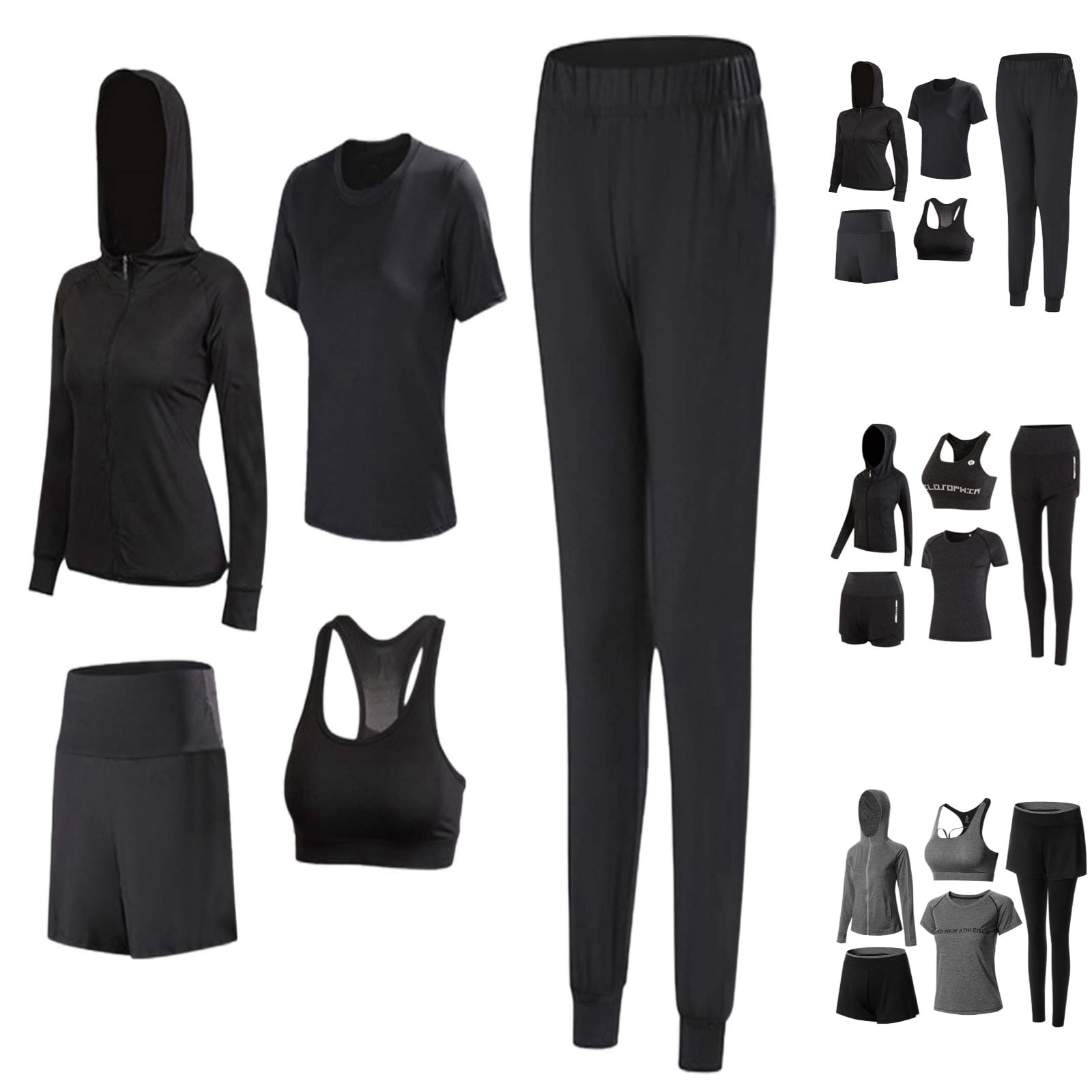 Hpapadks Gym Sets for Women Long Sleeve Solid Zip Hooded Coat Shorts ...