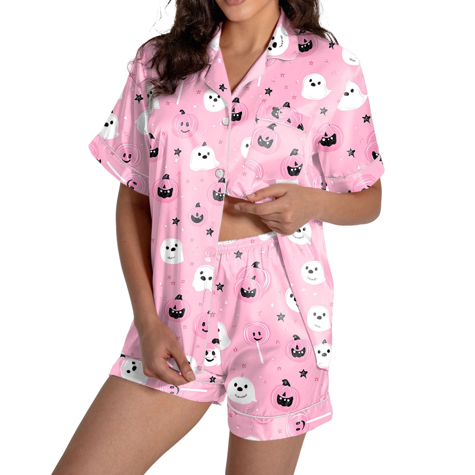 Hpapadks Halloween Women Pajama Sets Satin Button Down 2 Piece Silk ...