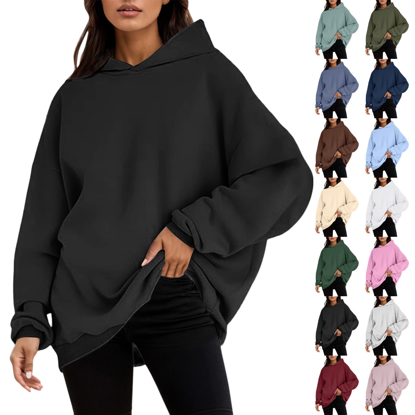 Hpapadks Hoodies for Women Oversized Casual Loose Long Sleeve Solid ...