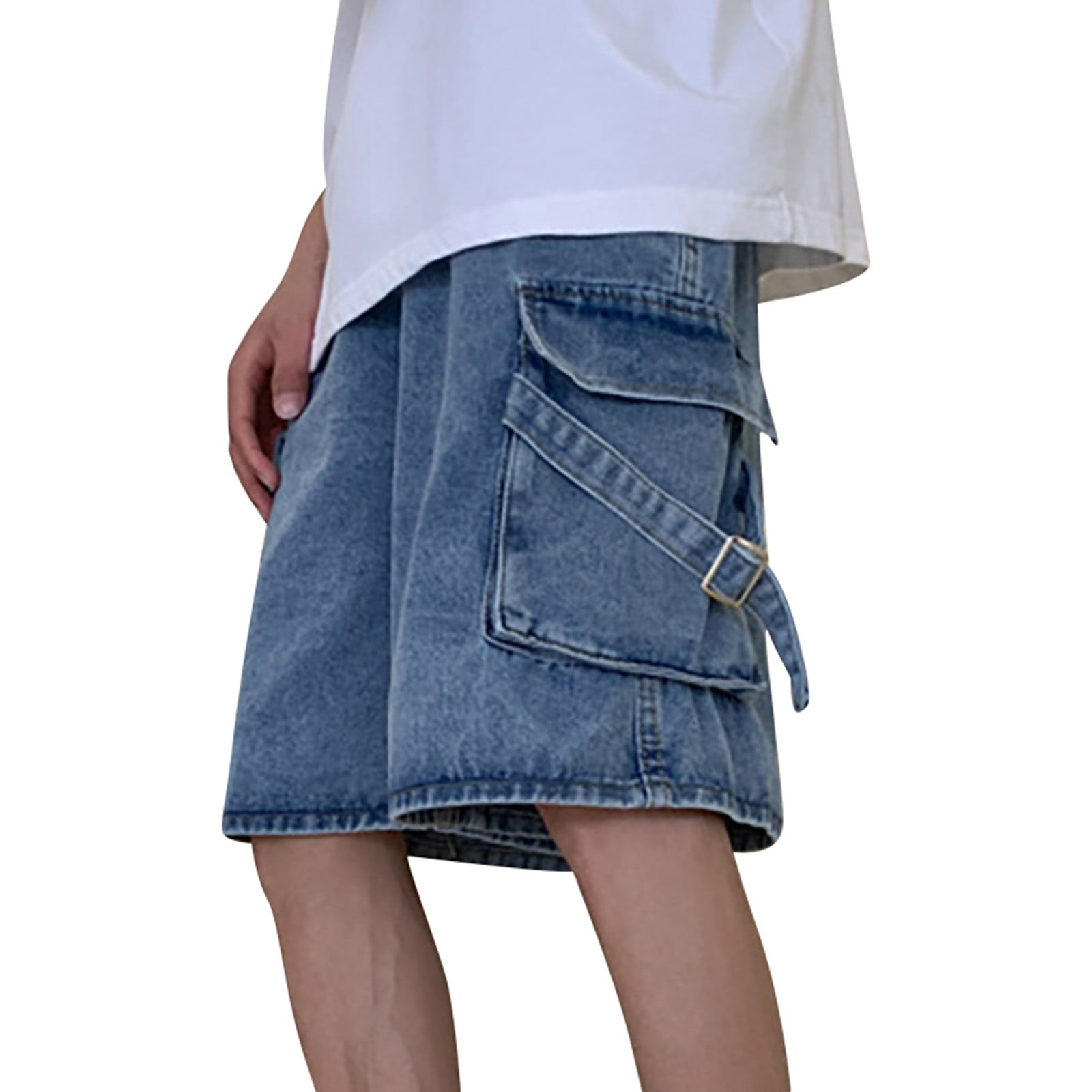 Hpapadks Jean Shorts Men Loose Fit Oversized Street Knee Length Cargo ...