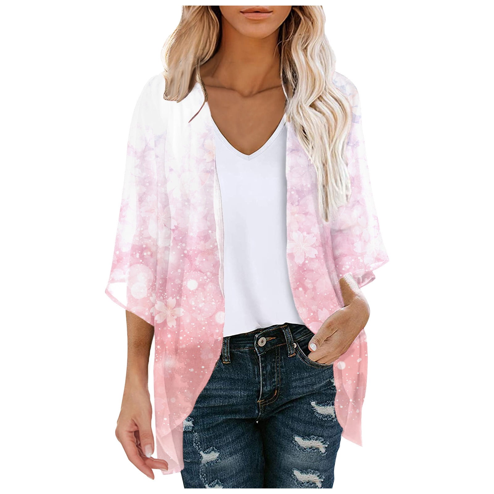 Hpapadks Kimono Cardigans for Women Puff Sleeve Chiffon Loose Cover Up ...