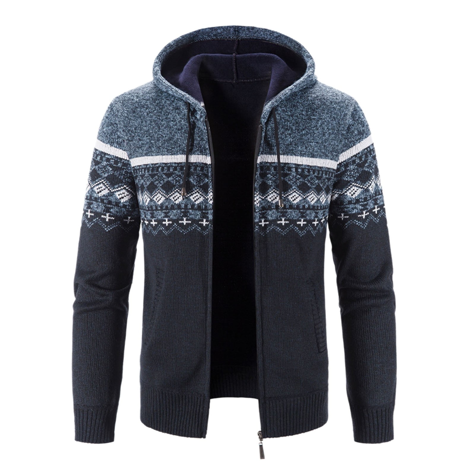 Hpapadks Men Hoodie Winter Cardigan Sweaters Hooded Thick Knitted Full ...