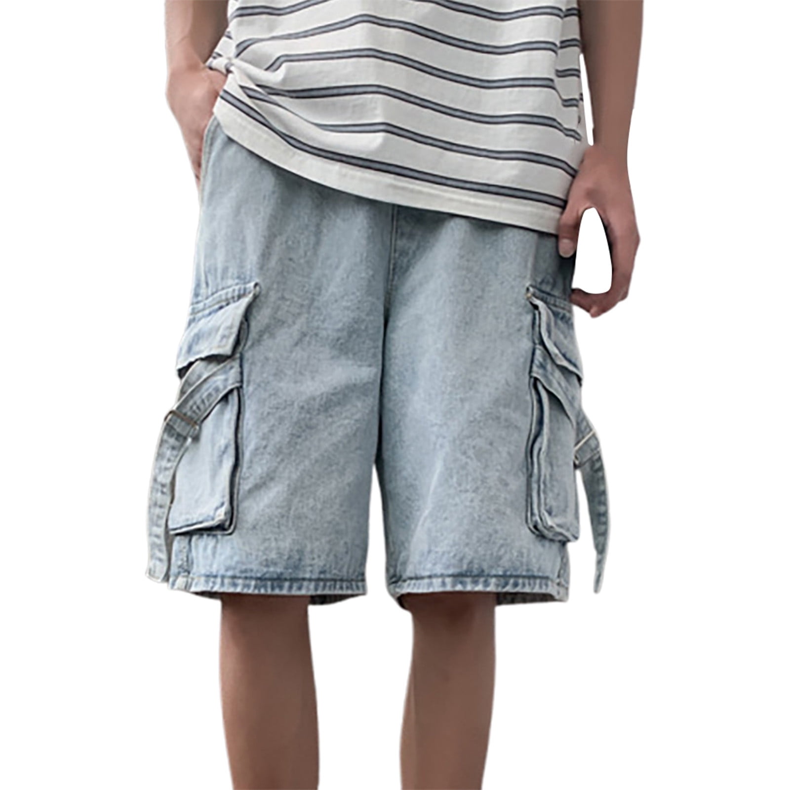 Hpapadks Men Jean Shorts Loose Fit Oversized Street Knee Length Cargo ...