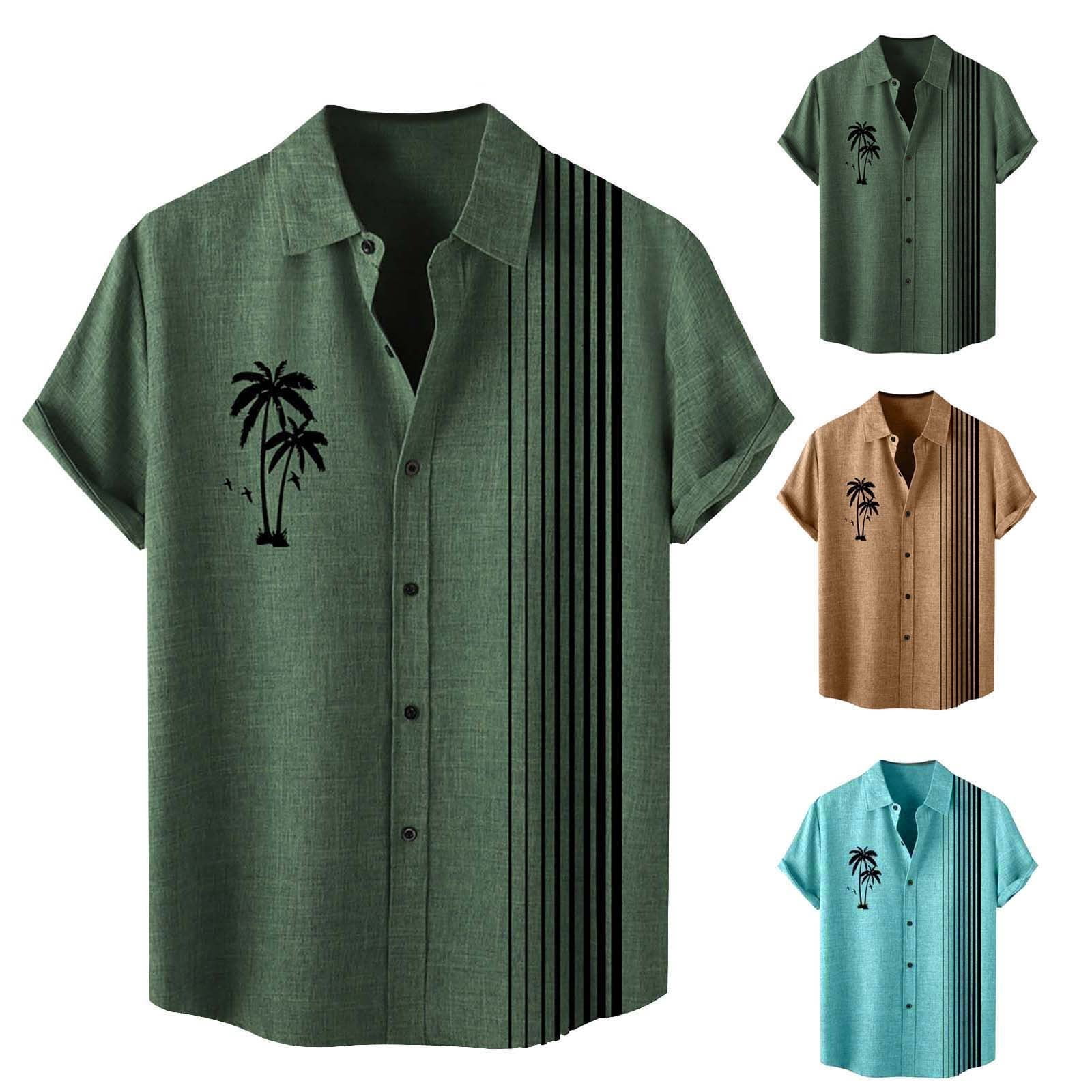 Men Shirts Holiday Beach Style Short Sleeve Button Down Tropical Floral ...