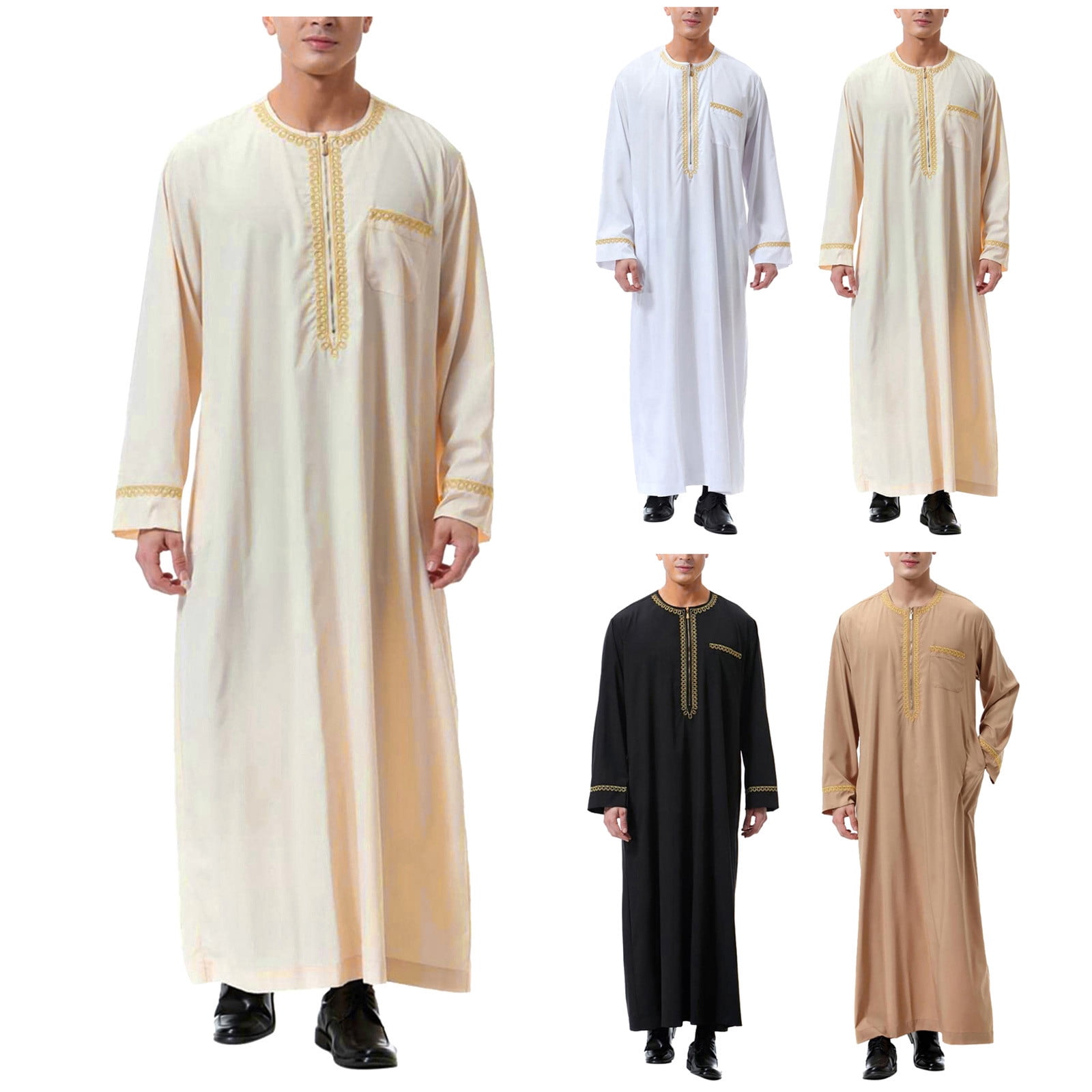 Hpapadks Mens Shirts Casual Dress Arab Middle Abaya Long Sleeve Zipper ...