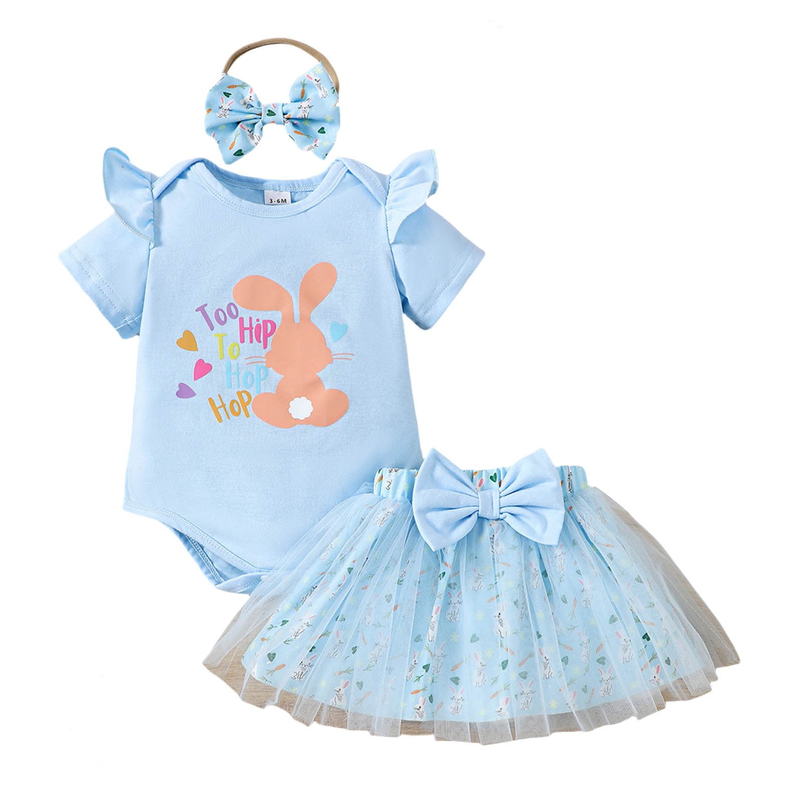 Hpapadks Baby Girl Outfits Easter Bunny Printed Short Sleeve Romper Ruffle Tutu Skirt Headband 3 ...