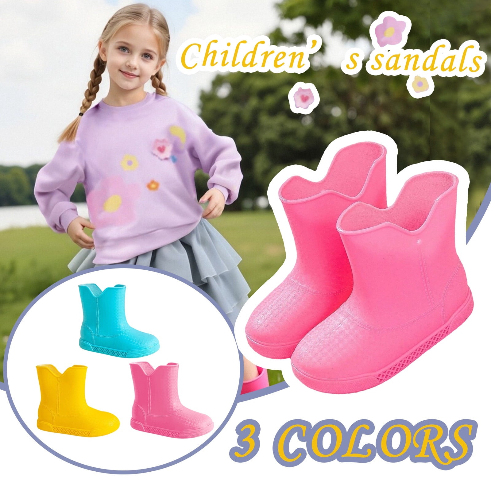 Hpapadks Rain Boots For Girls Spring Summer Rainy Season Cute Solid ...