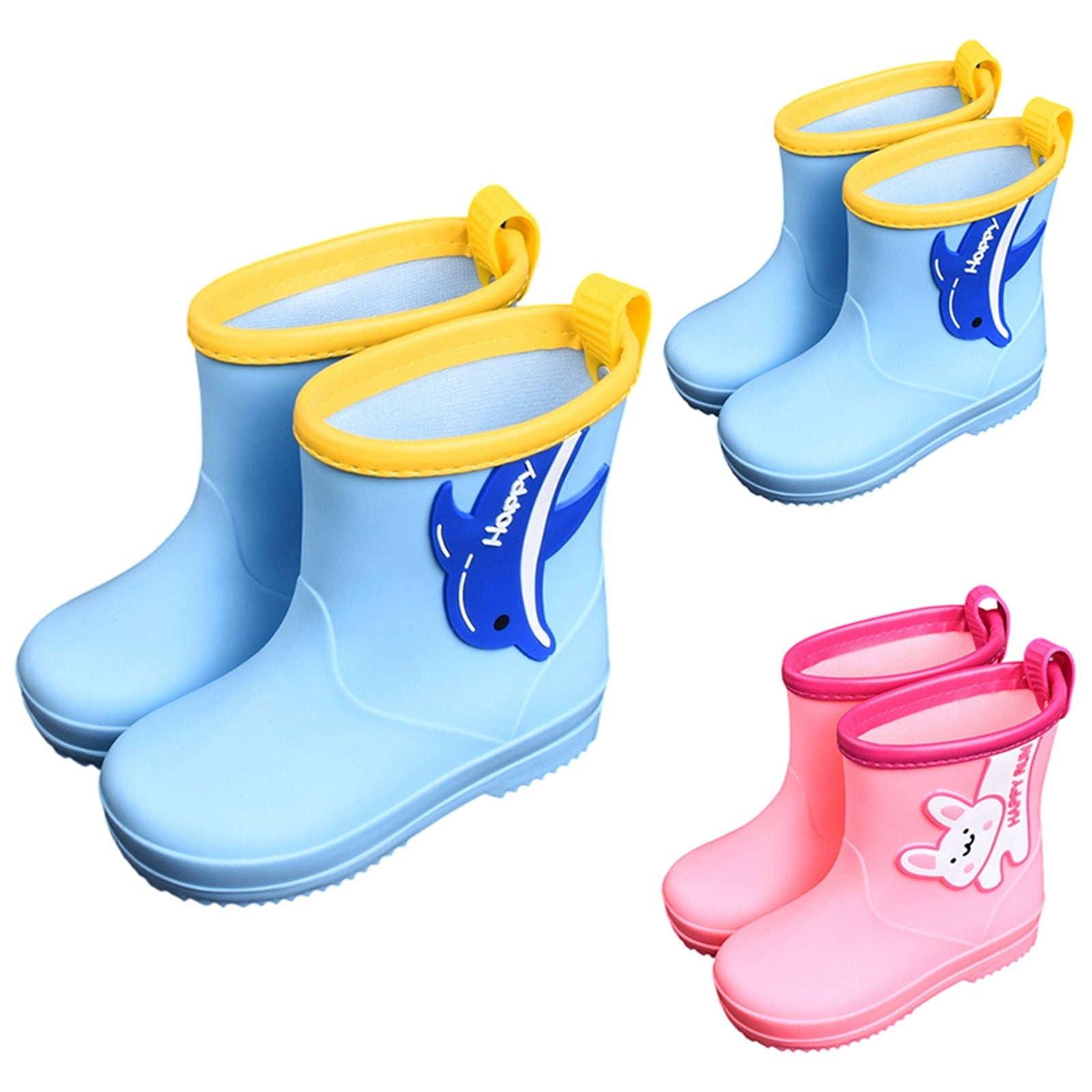 Hpapadks Rain Boots Kids Mid Calf Cute Dolphin Cartoon Print Non Slip ...