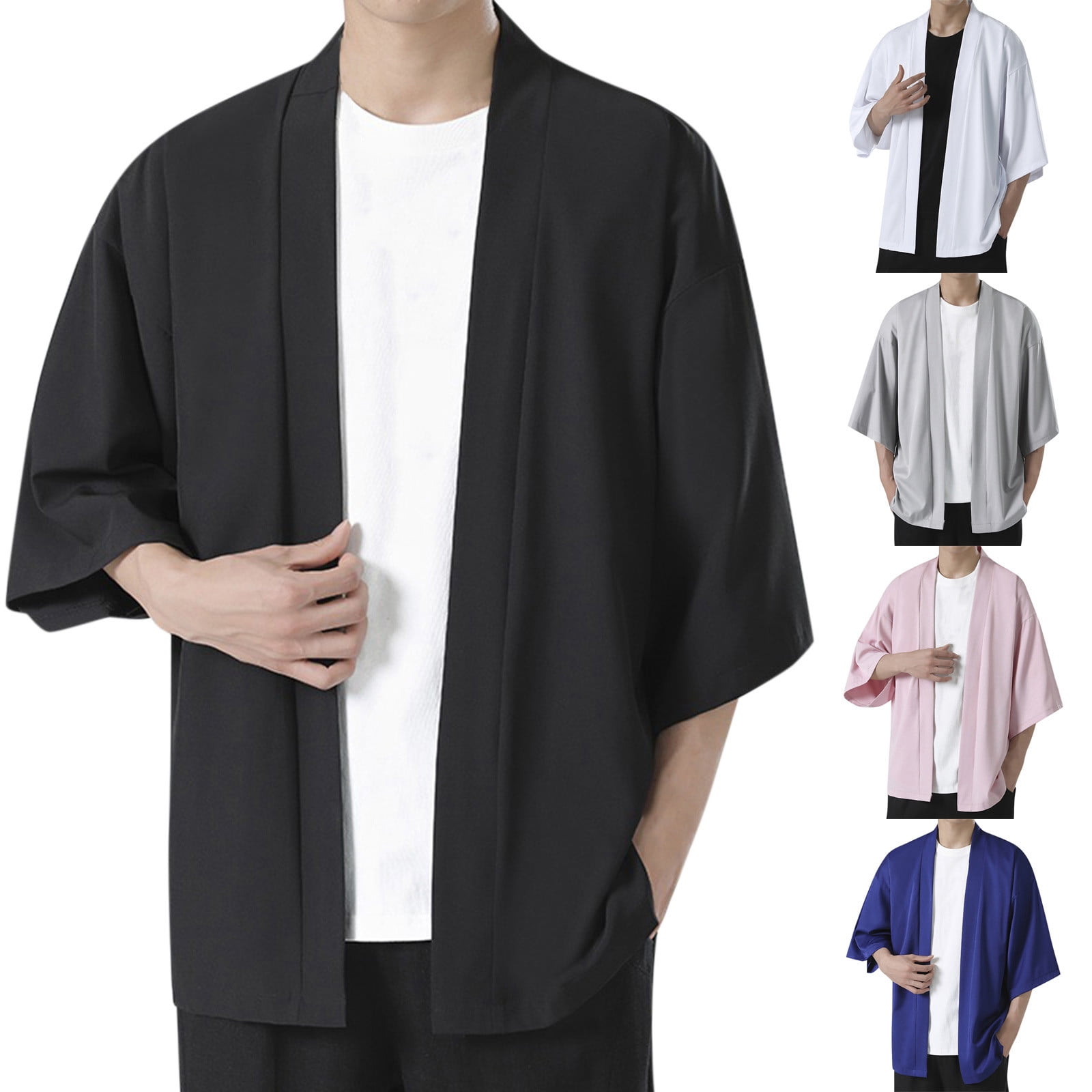 Shirts for Men Solid Color Kimono Half Sleeve Blouses Elegant Loose ...
