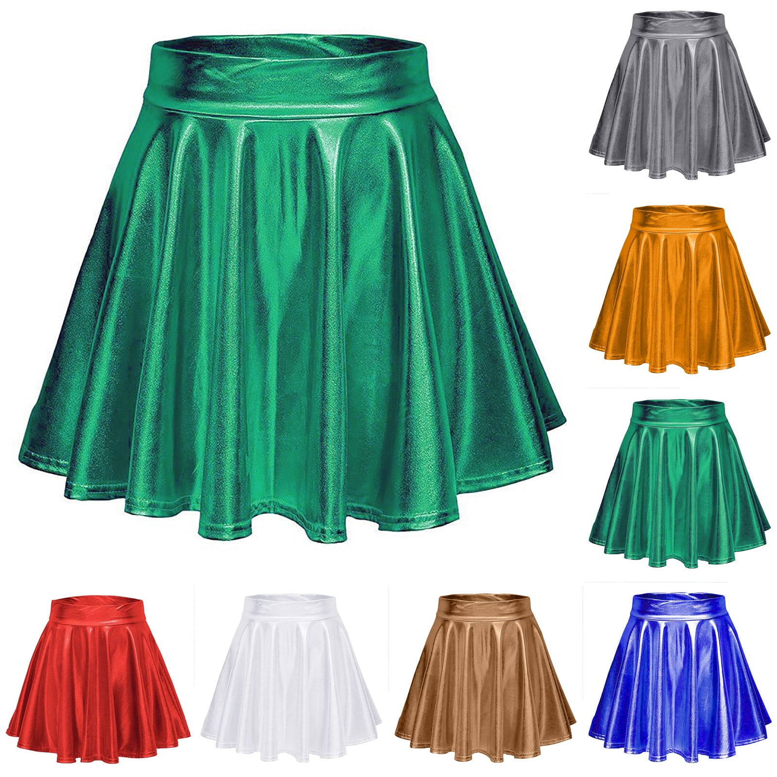 Hpapadks Skirts for Women Trendy Metallic Skater Skirt Sparkly Shiny ...