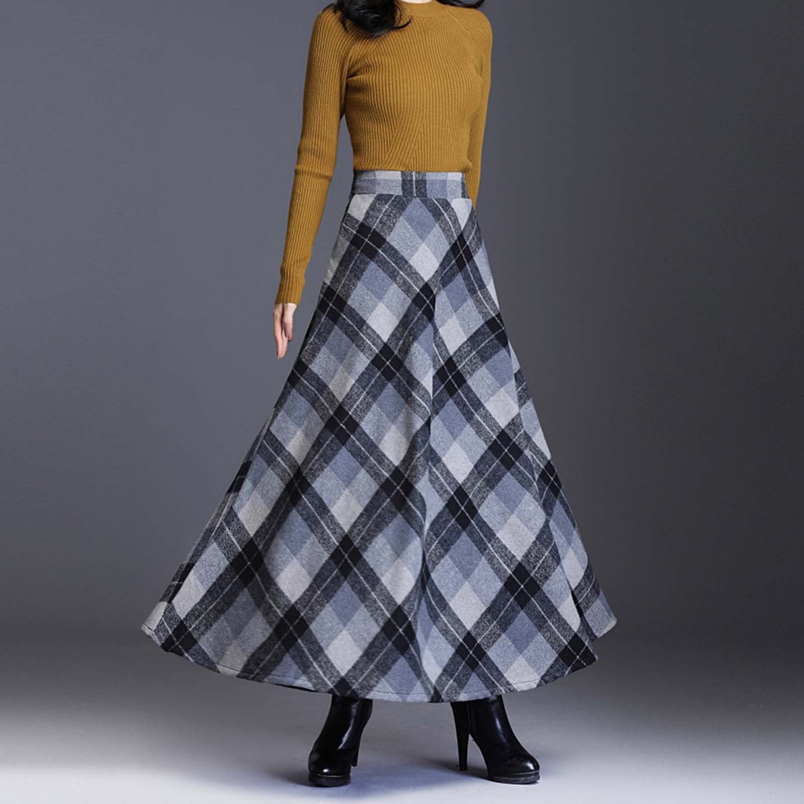 Hpapadks Skirts for Women Trendy Plaid Mid Length High Waist A Line ...