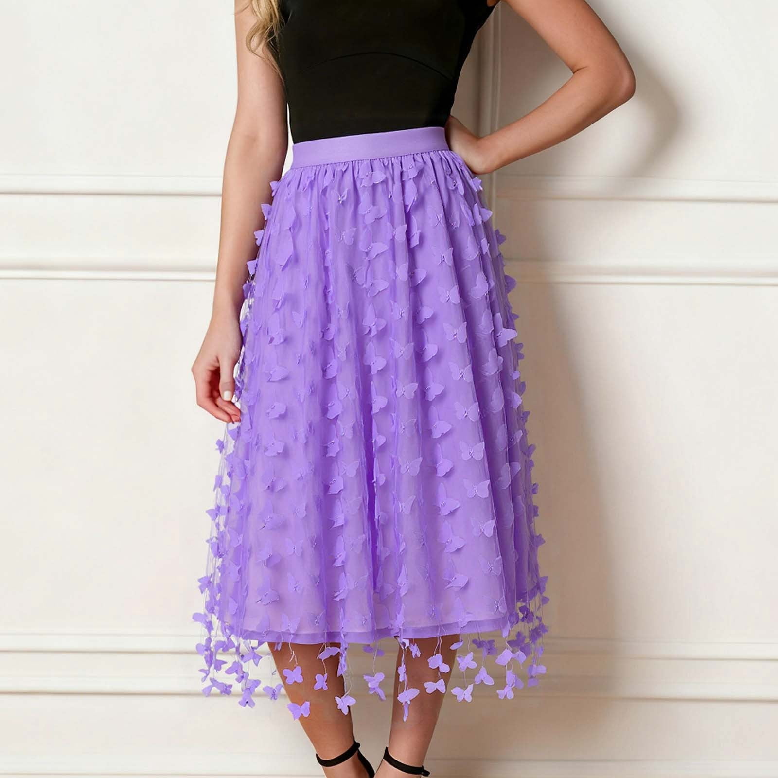 Hpapadks Skirts for Women Trendy Solid 3D Butterflies Casual Elegant ...