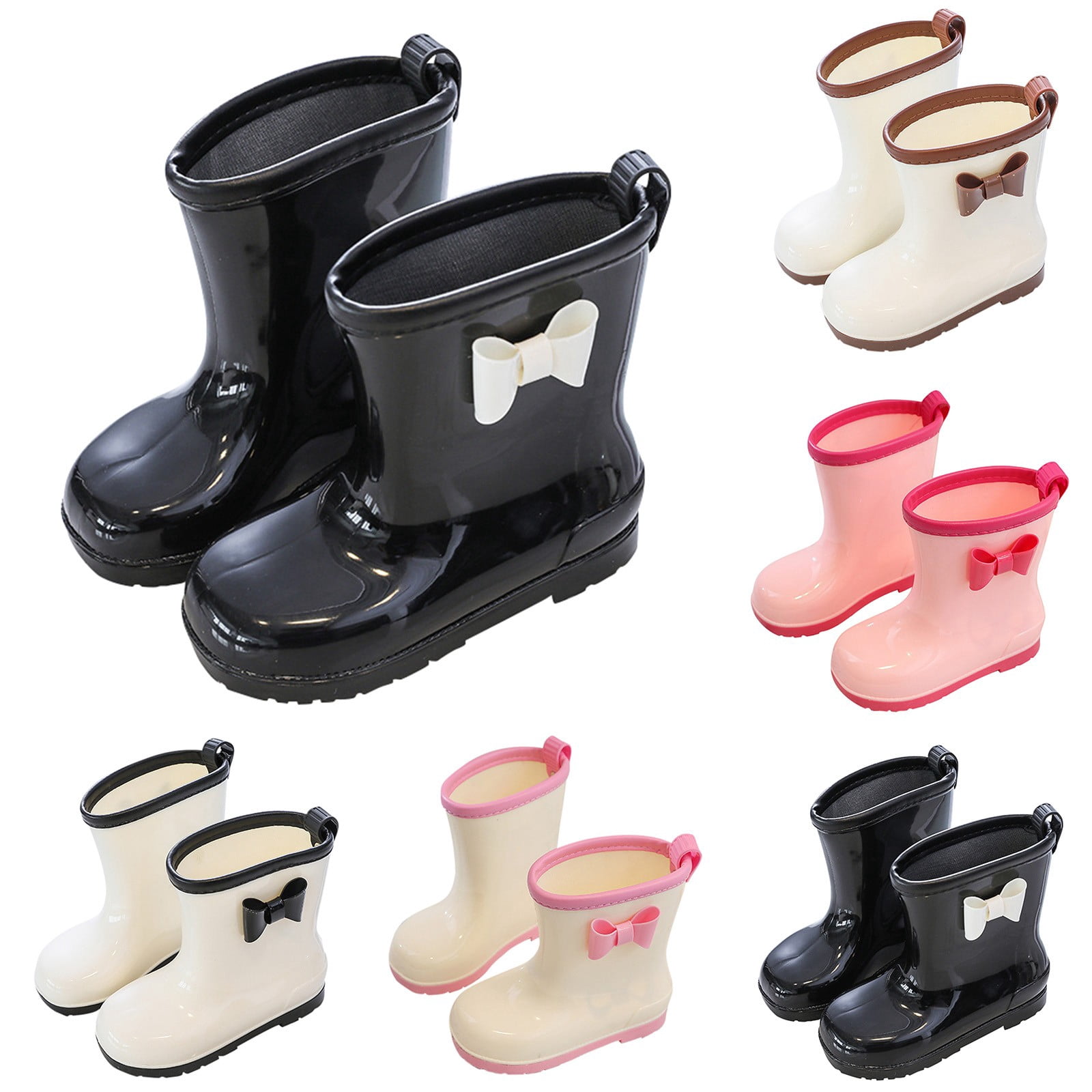Hpapadks Toddler Girl Rain Boots Bow Non Slip Classic Rubber Waterproof ...