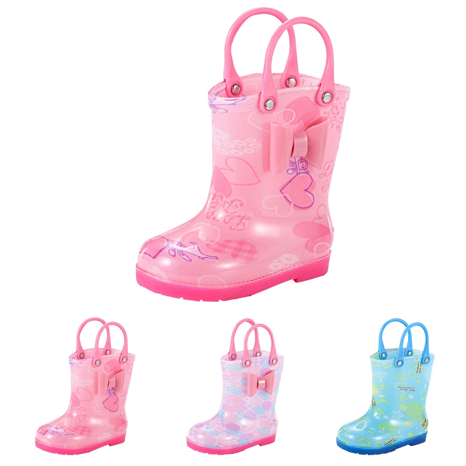 Hpapadks Toddler Girl Rain Boots Bow Solid Rubber Water Shoes With Easy ...