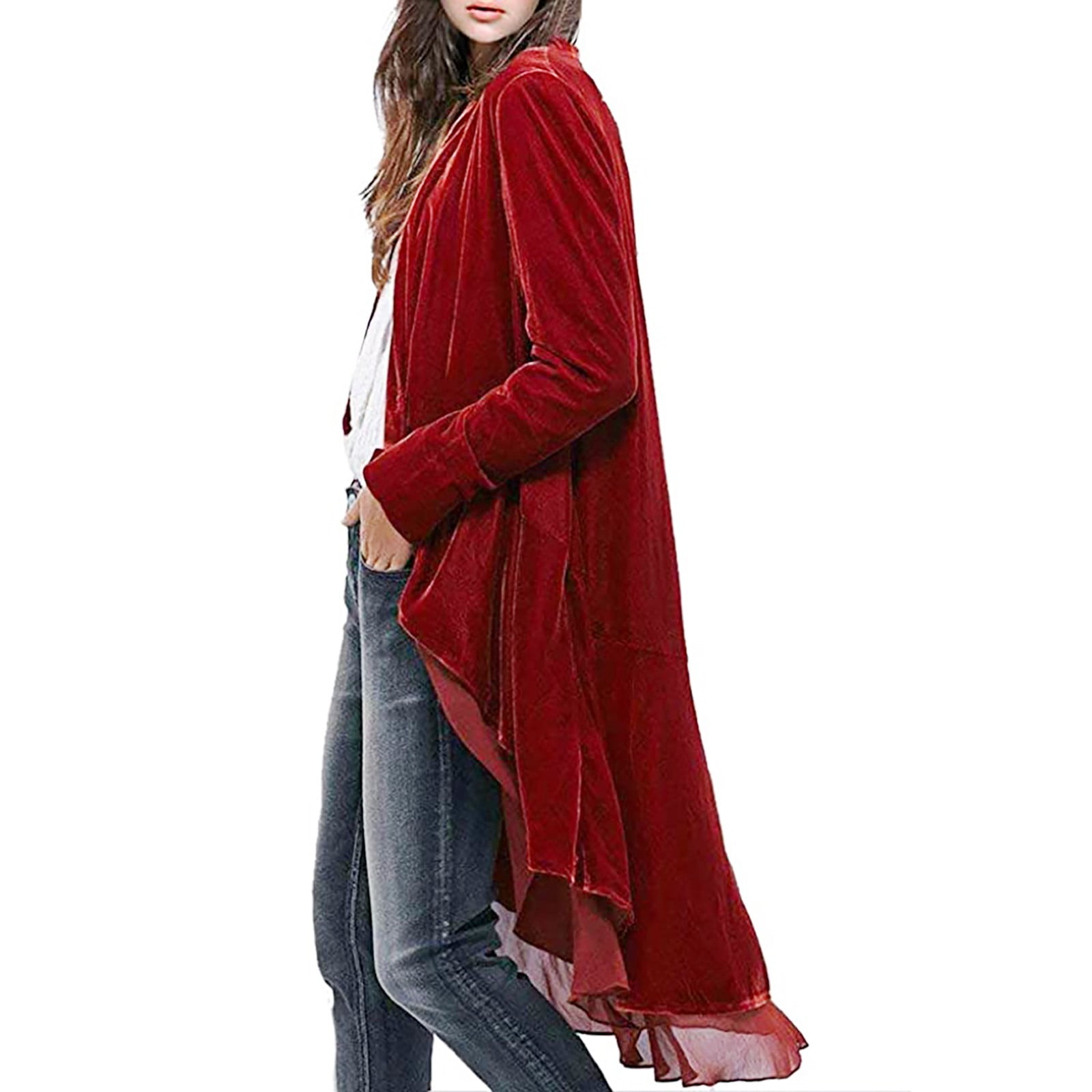 Hpapadks Women Blazer Ruffled Asymmetric Long Sleeve Solid Long Suit ...