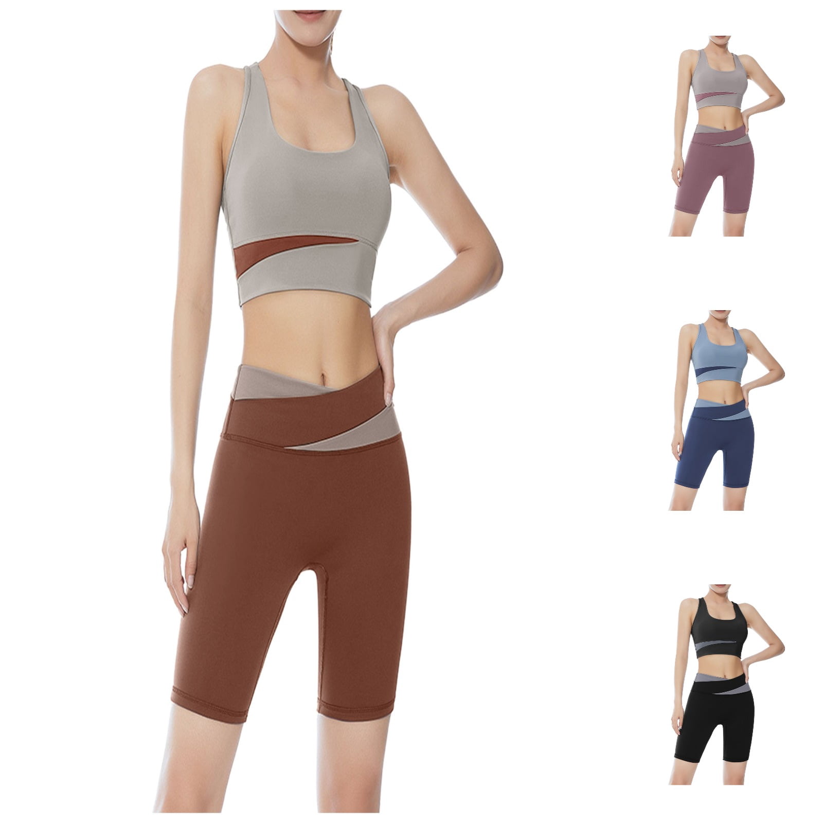 Hpapadks Women Workout Sets 2 Piece Splicing Color Fast Drying Sports ...
