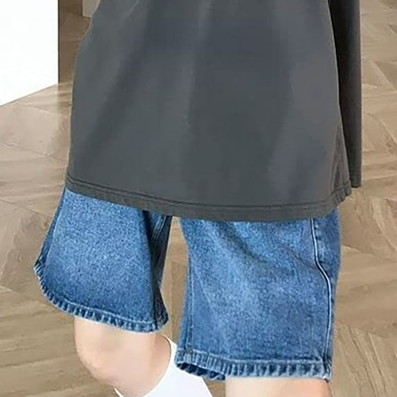 Hpapadks Women's Jeans Solid Loose Fit Wide Leg Knee Length Long Baggy ...