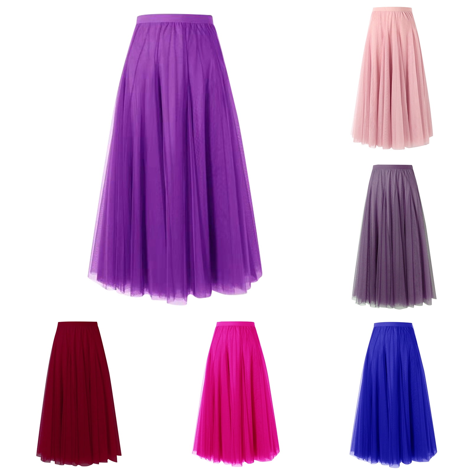 Hpapadks Women's Skirts Elegant Solid Color Big Swing Thin A Line Skirt ...