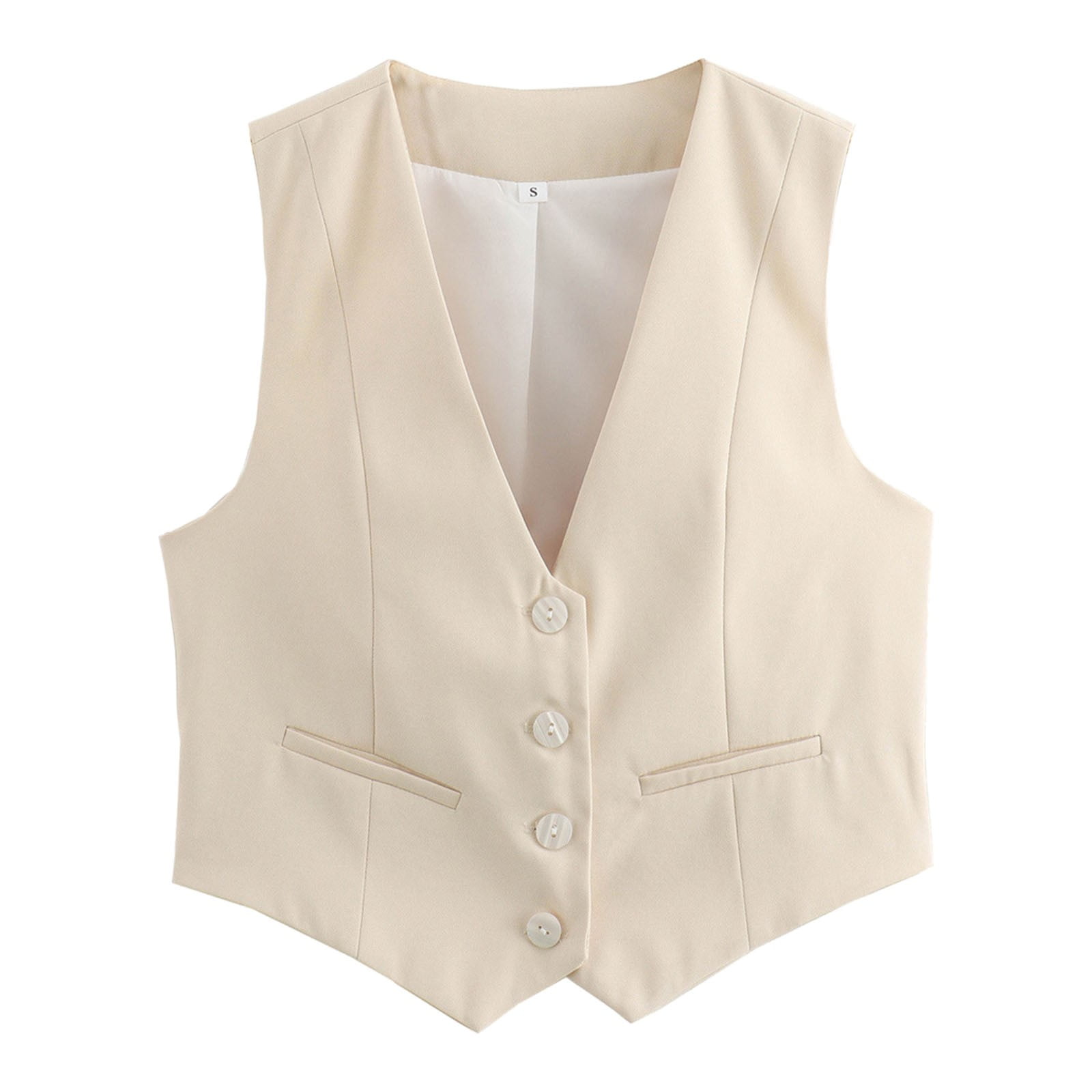 Hpapadks Womens Blazer Sleeveless Solid Button Down Dressy V Neck ...