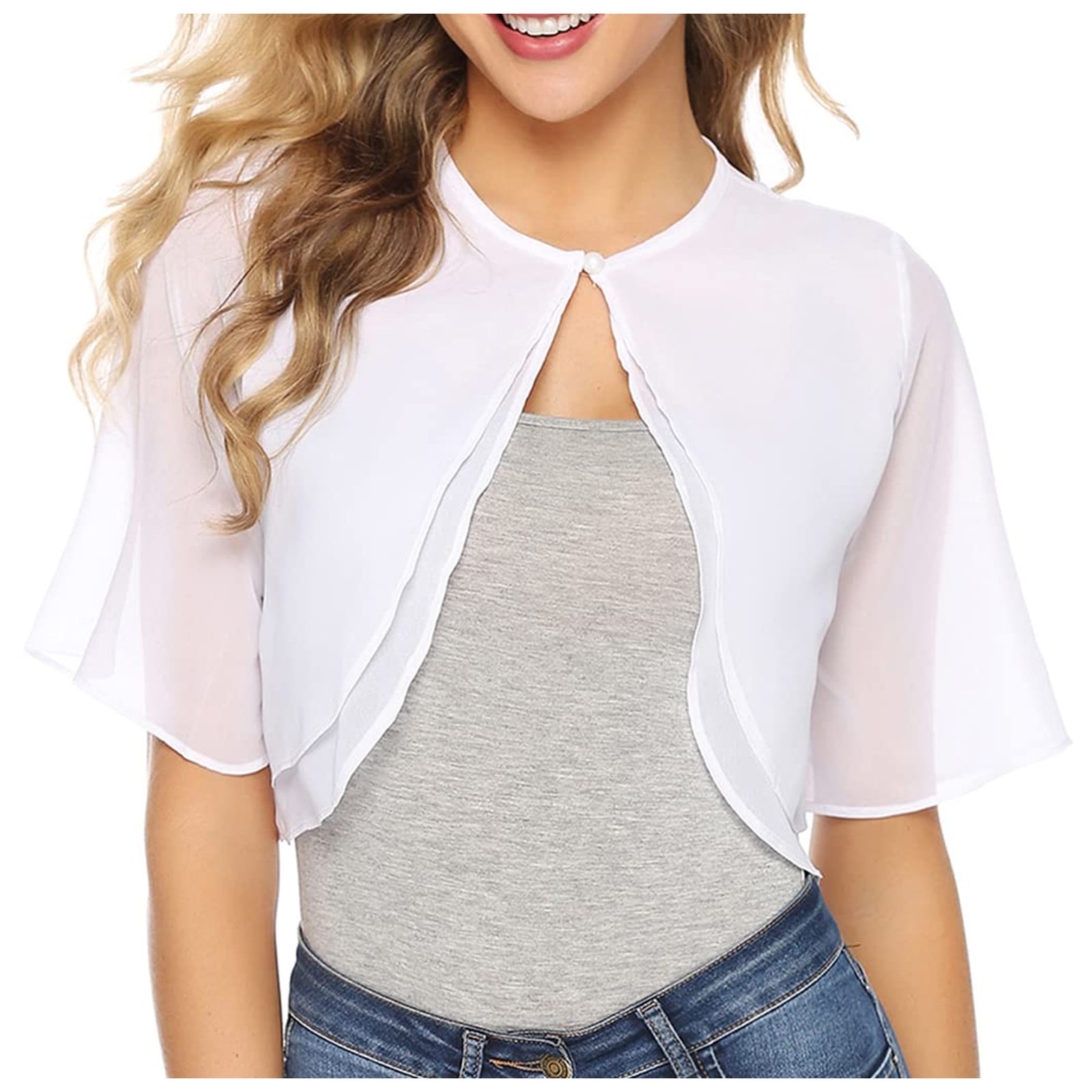 Hpapadks Womens Cardigan Layered Elegant Chiffon Bolero Silk Quilted ...