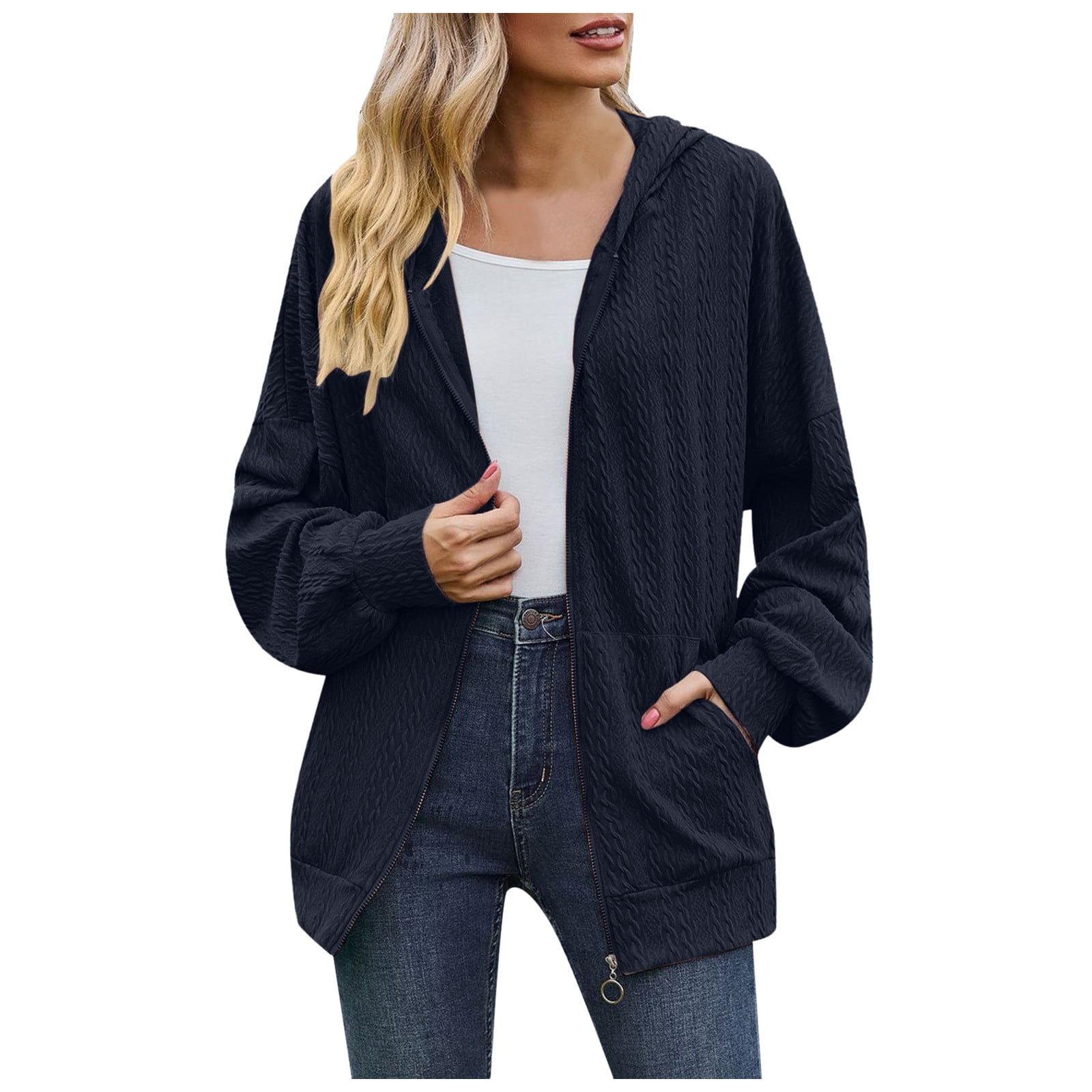 Hpapadks Womens Hoodie Long Sleeve Plain Regular Micr Elasticity Loose ...