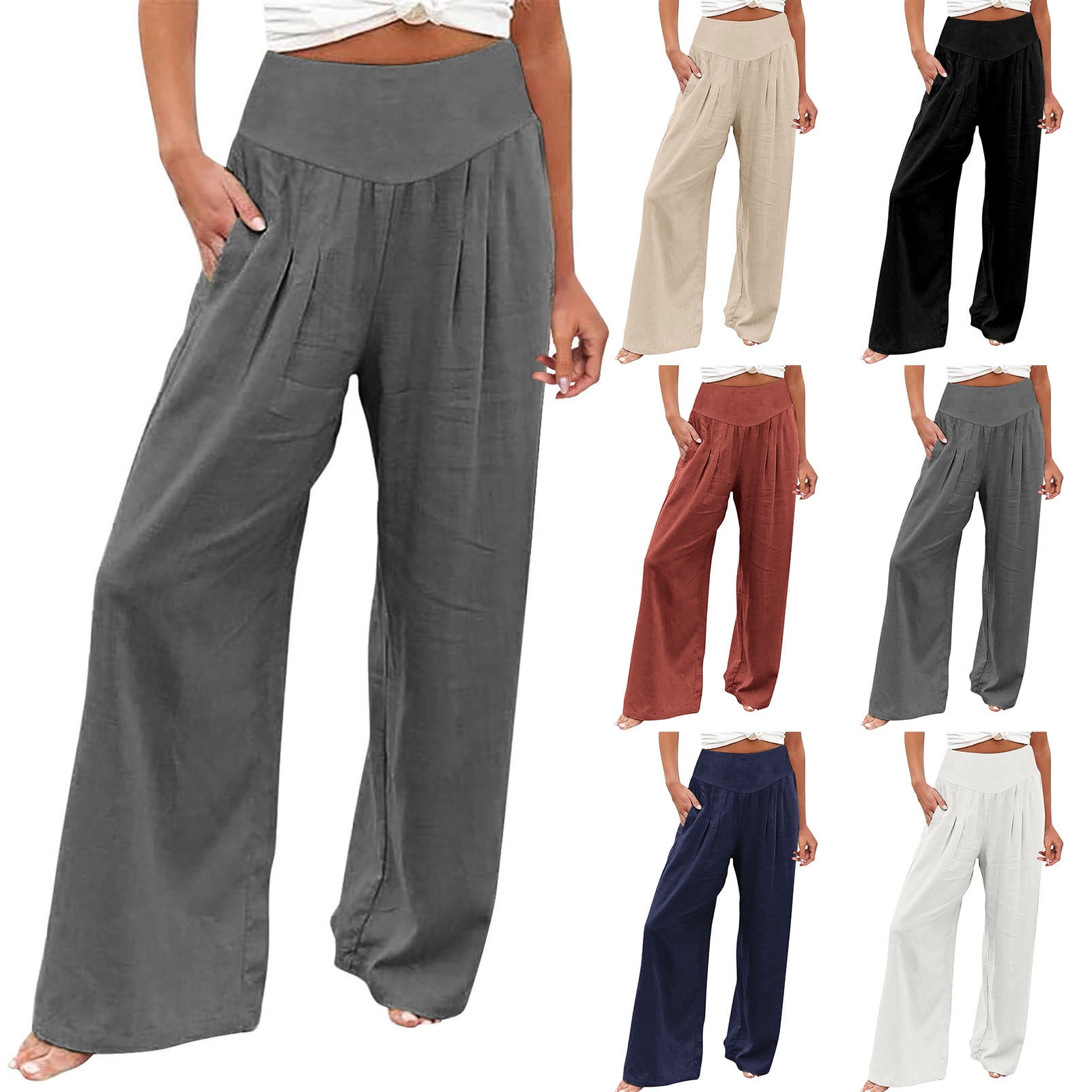 Hpapadks Womens Pants Wide Leg High Waisted Solid Palazzo Pant with ...