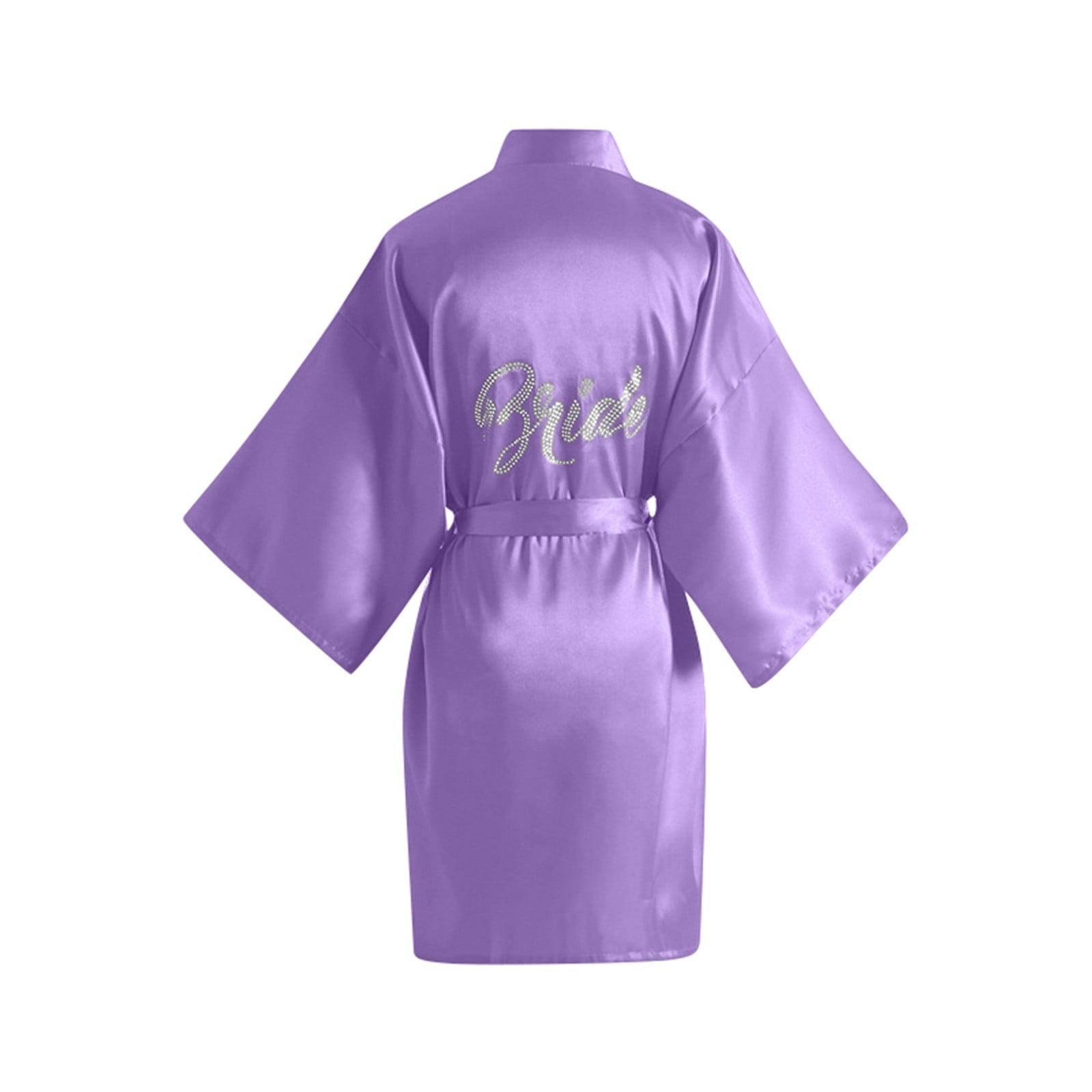 Hpapadks Womens Robes Elegant Solid Rhinestone Bride Bathrobe Silk Like ...
