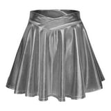 Hpapadks Womens Skirt High Waist Solid Loose Metallic Sparkly Shiny ...